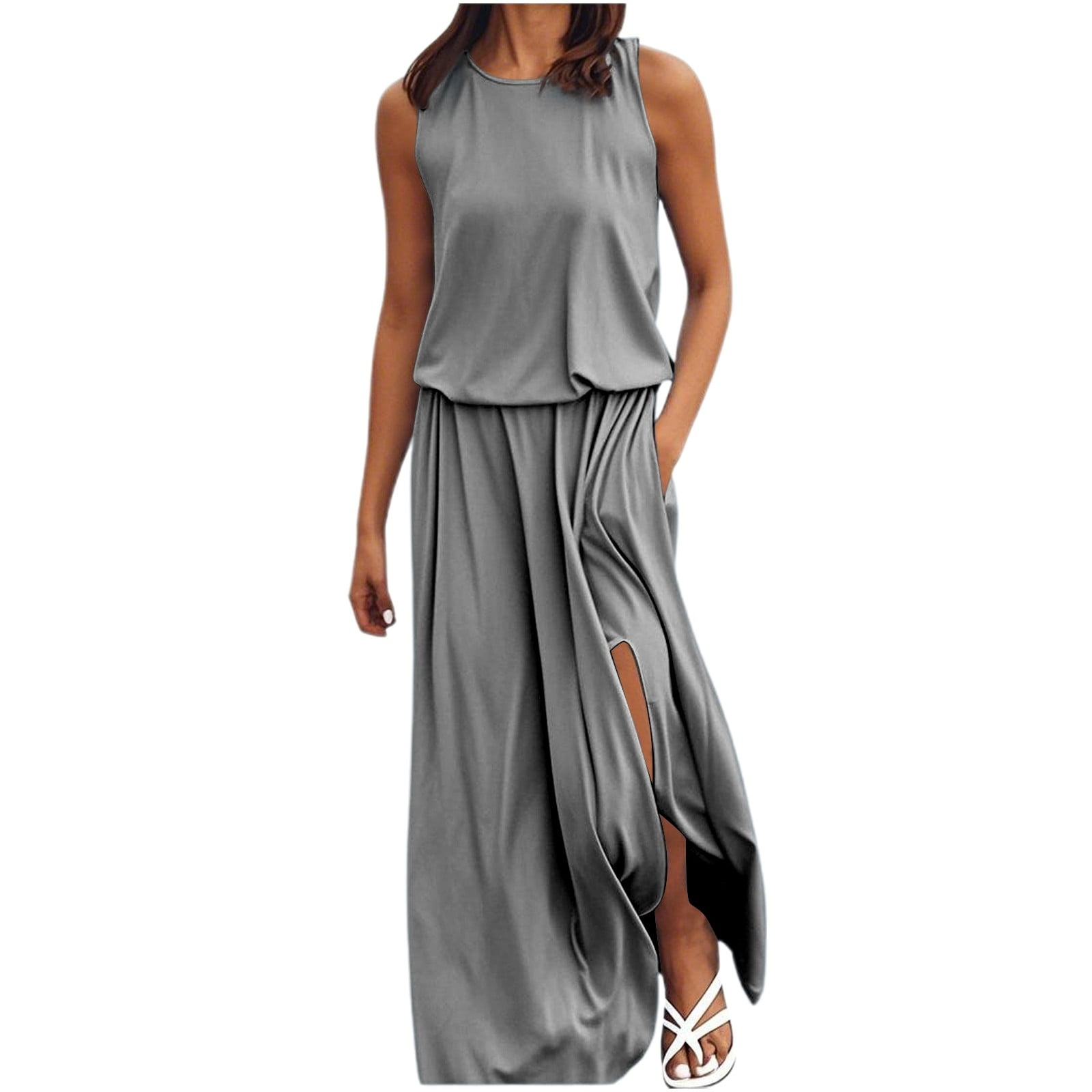 MNCEKFOD Sun Dresses for Women 2025 Vacation Round Neck Sleeveless ...