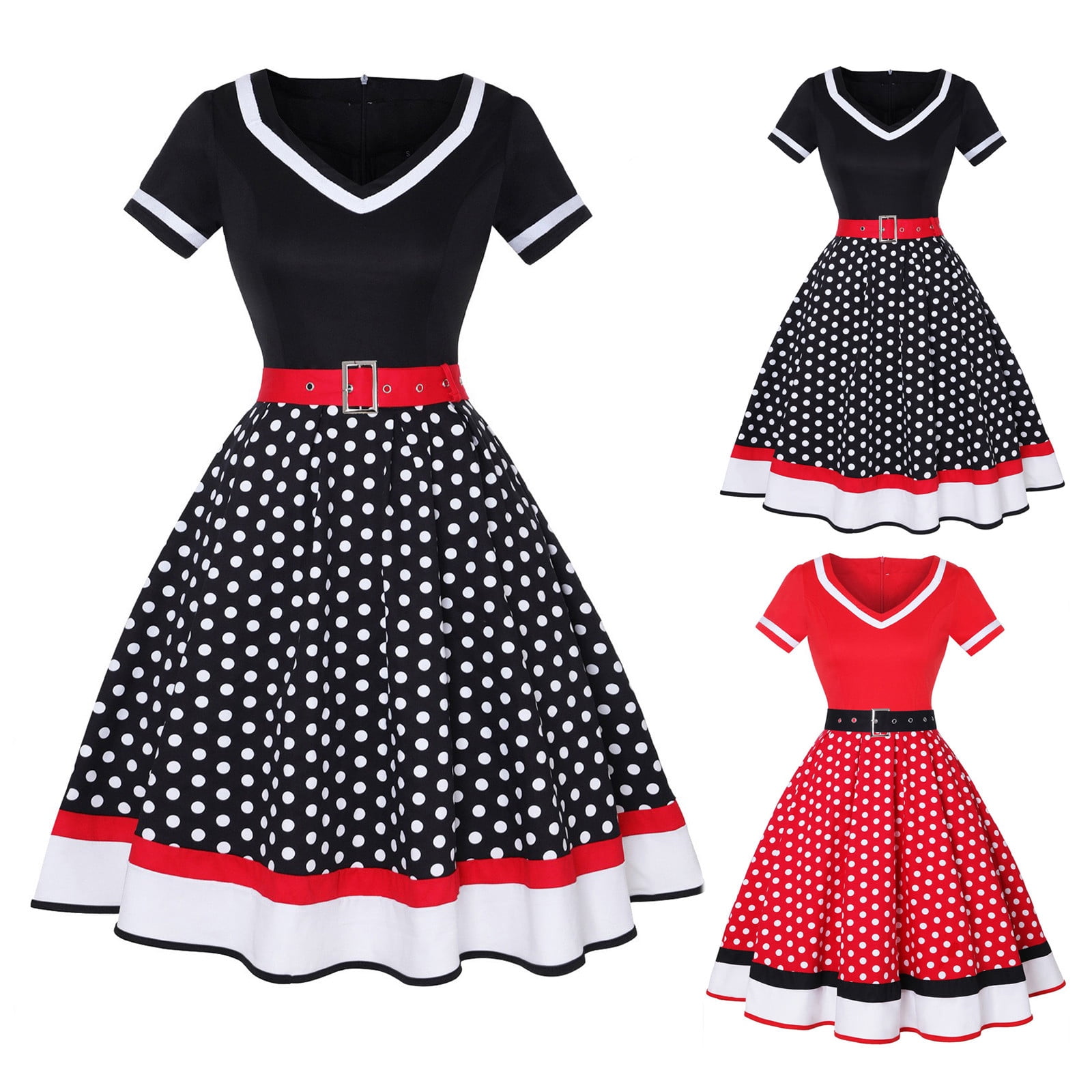 MNCEKFOD Sun Dresses for Women 2533 Vacation Vintage Short Sleeve V ...
