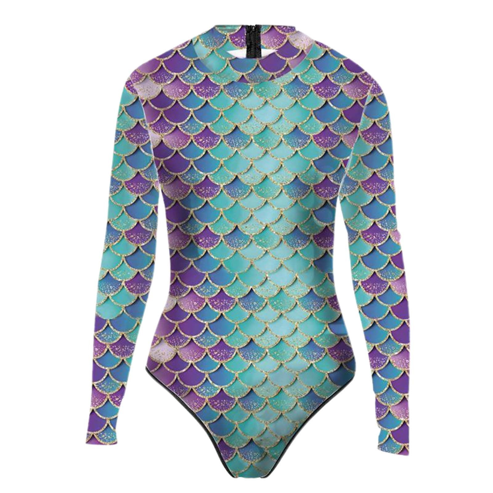 MNCEKFOD Swimsuits for Women 2025 3D Digital Printed Fish Scale Long ...