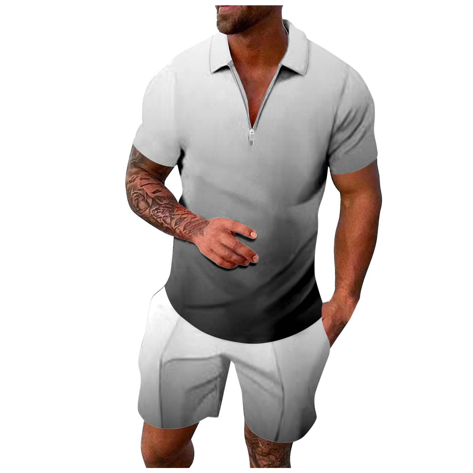 MNCEKFOD Two Piece Shorts Sets for Men Gradient Short Sleeve V Neck ...