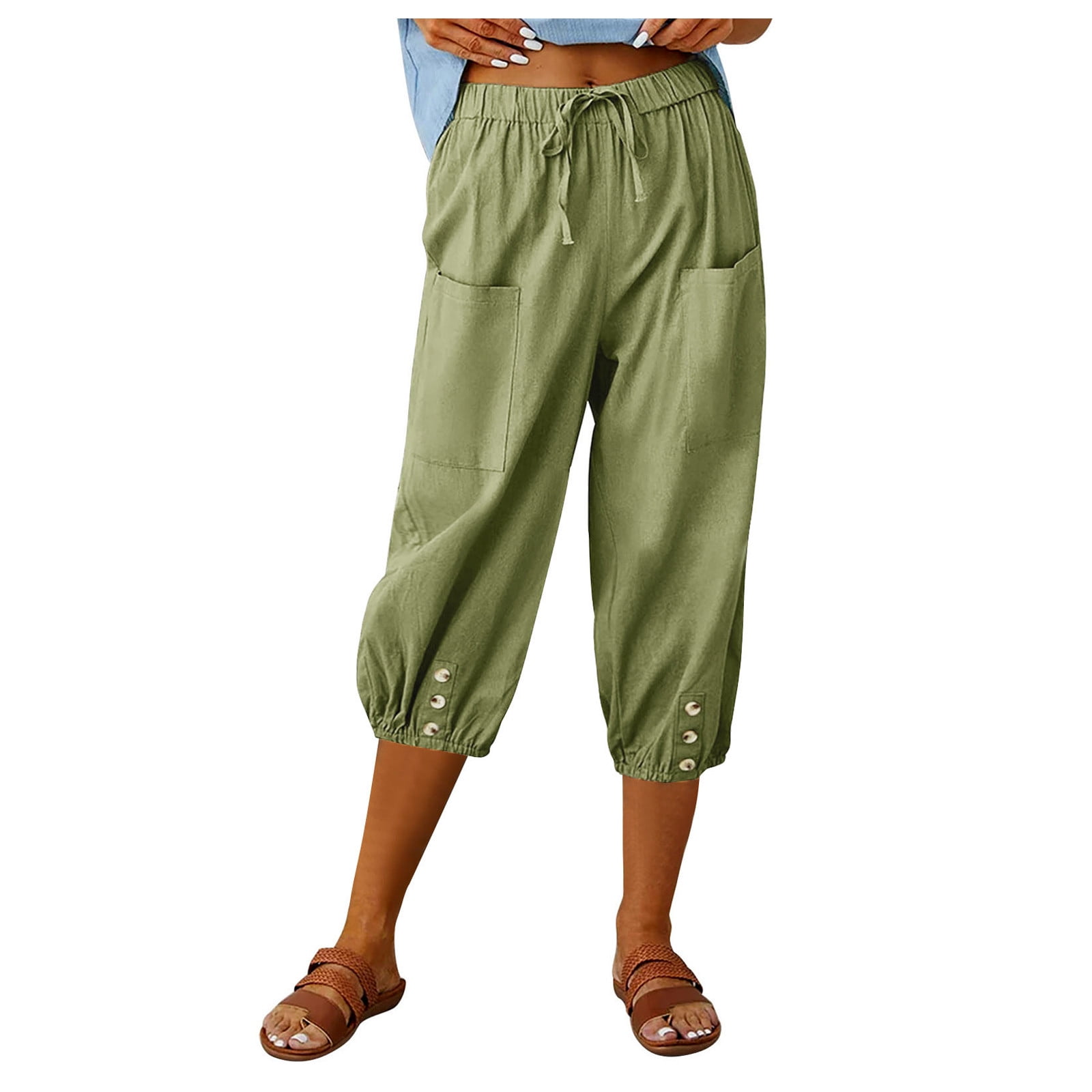MNCEKFOD Womens Capri Pants Summer 2025 New Elastic High Waisted Loose ...