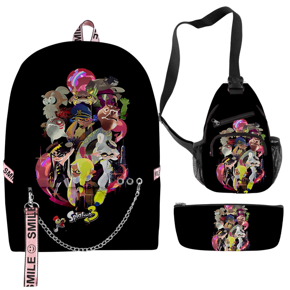 MNHFKGP Splatoon 3D print Oxford Cloth Shoulder Backpack 3 Pieces Sets ...
