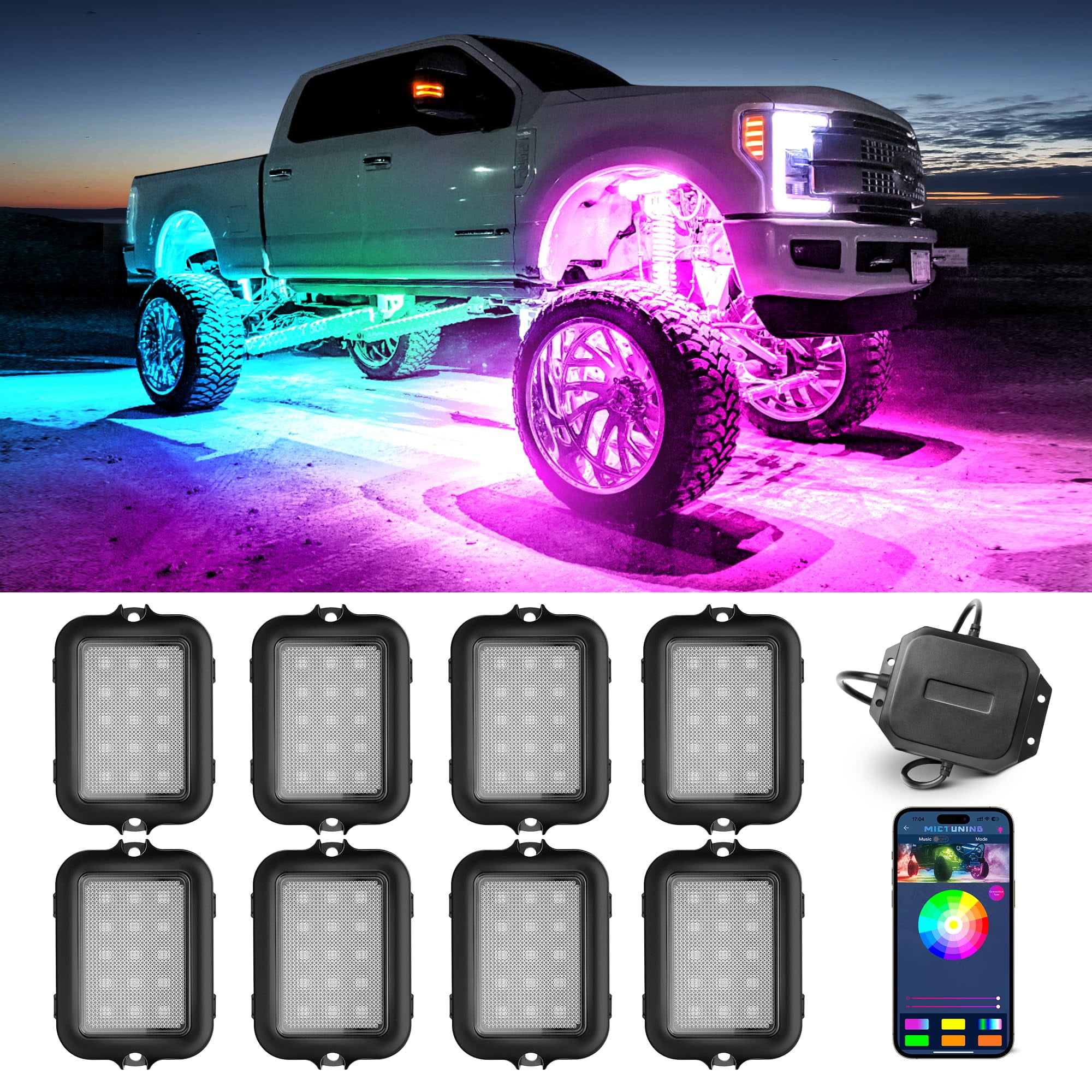 MNJ MOTOR R1 Pro CI30 Rock Lights, 8 Pods RGB+IC LED Multicolor ...