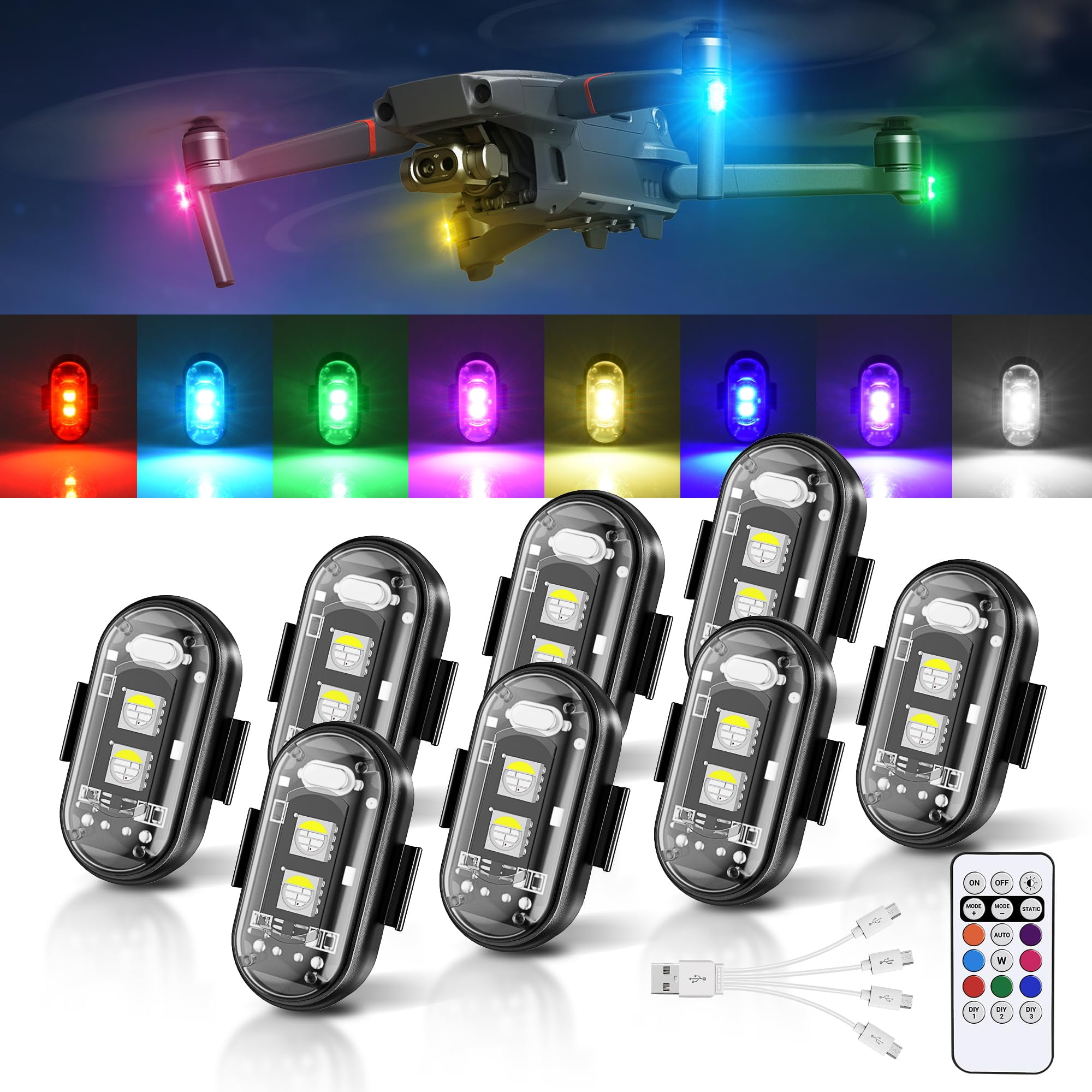 MNJ Motor Wireless LED OIF8 Strobe Lights Remote Control, 8 Colors USB Charing Waterproof Anti ...