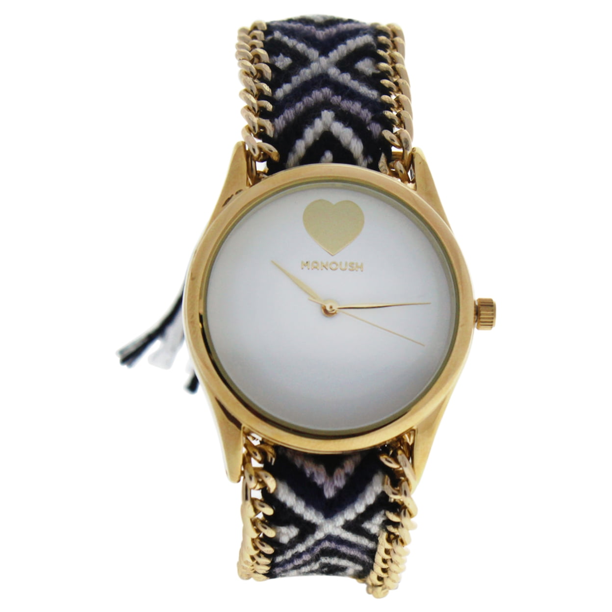 MNSHIWC Hindi Heart - Gold/Black Nylon Strap Watch by Manoush for Women ...