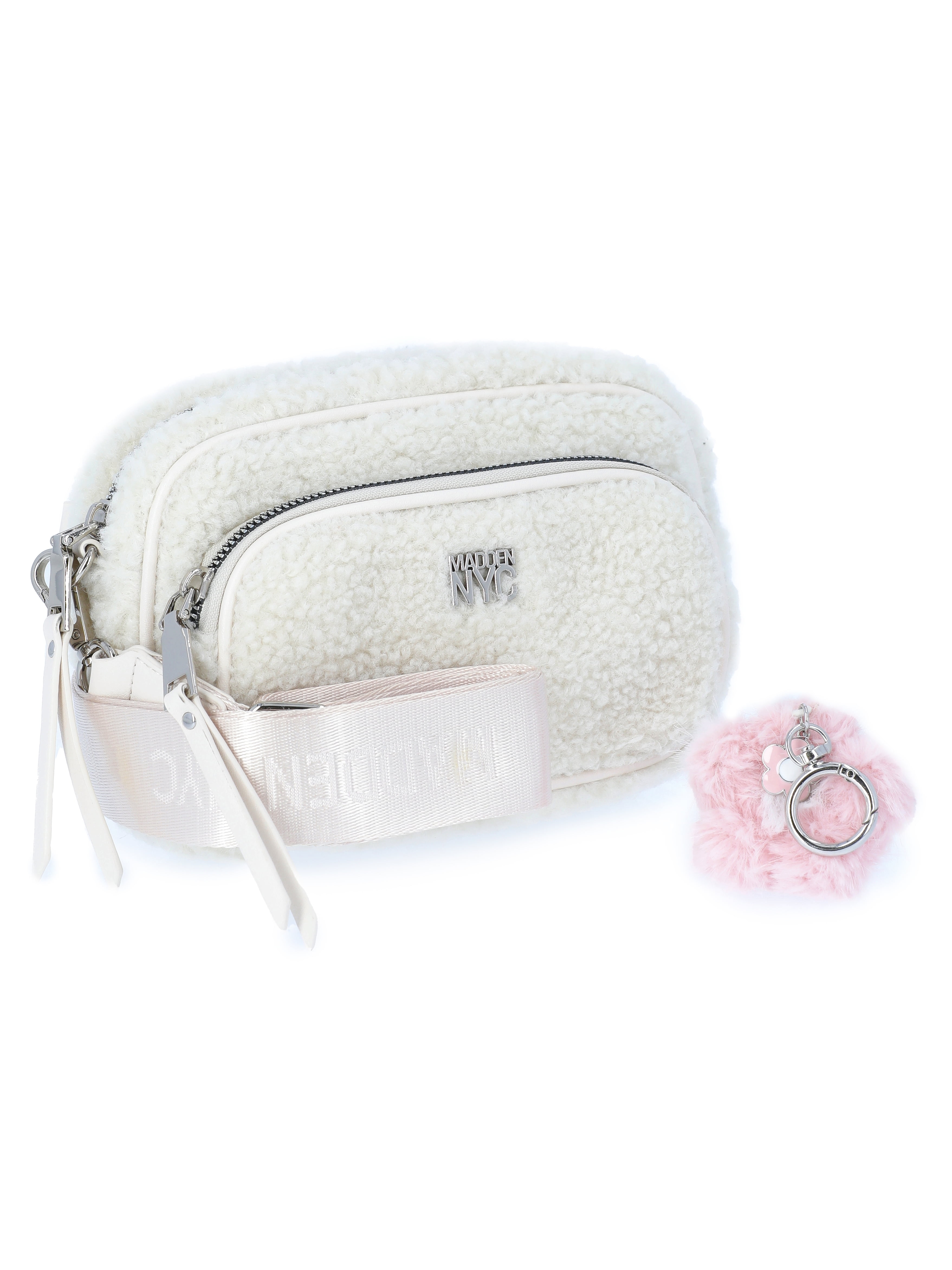 Madden NYC Women's Faux Shearling Camera Handbag with Charm Keychain ...