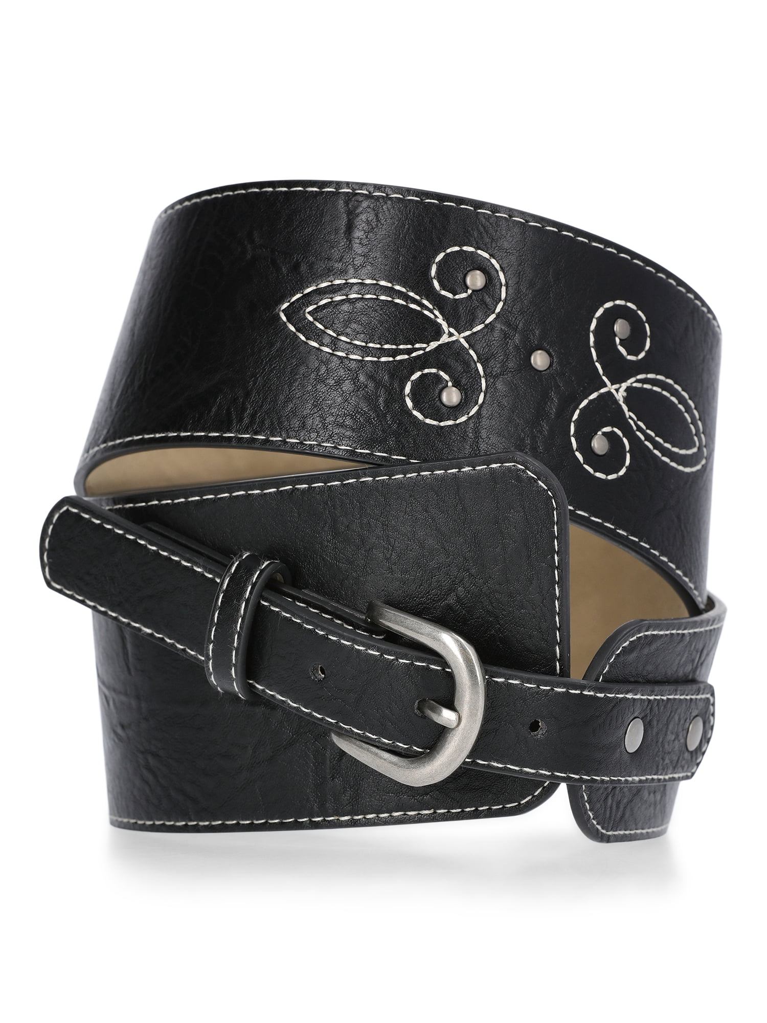 Madden NYC Women's Faux Leather Embroidered Western Belt, Black, Sizes ...