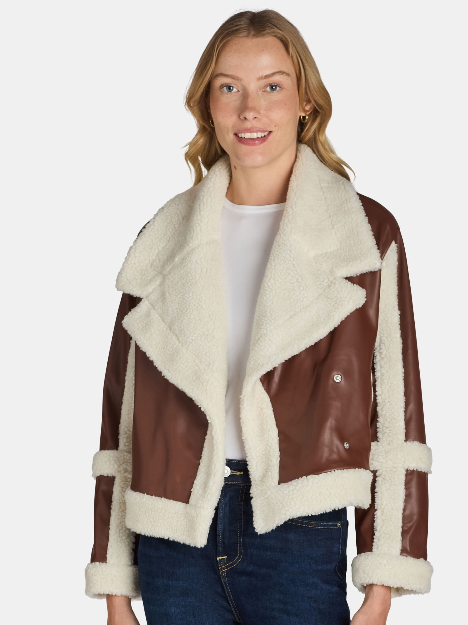 Madden NYC Women's and Women's Plus Faux Shearling Moto Jacket ...