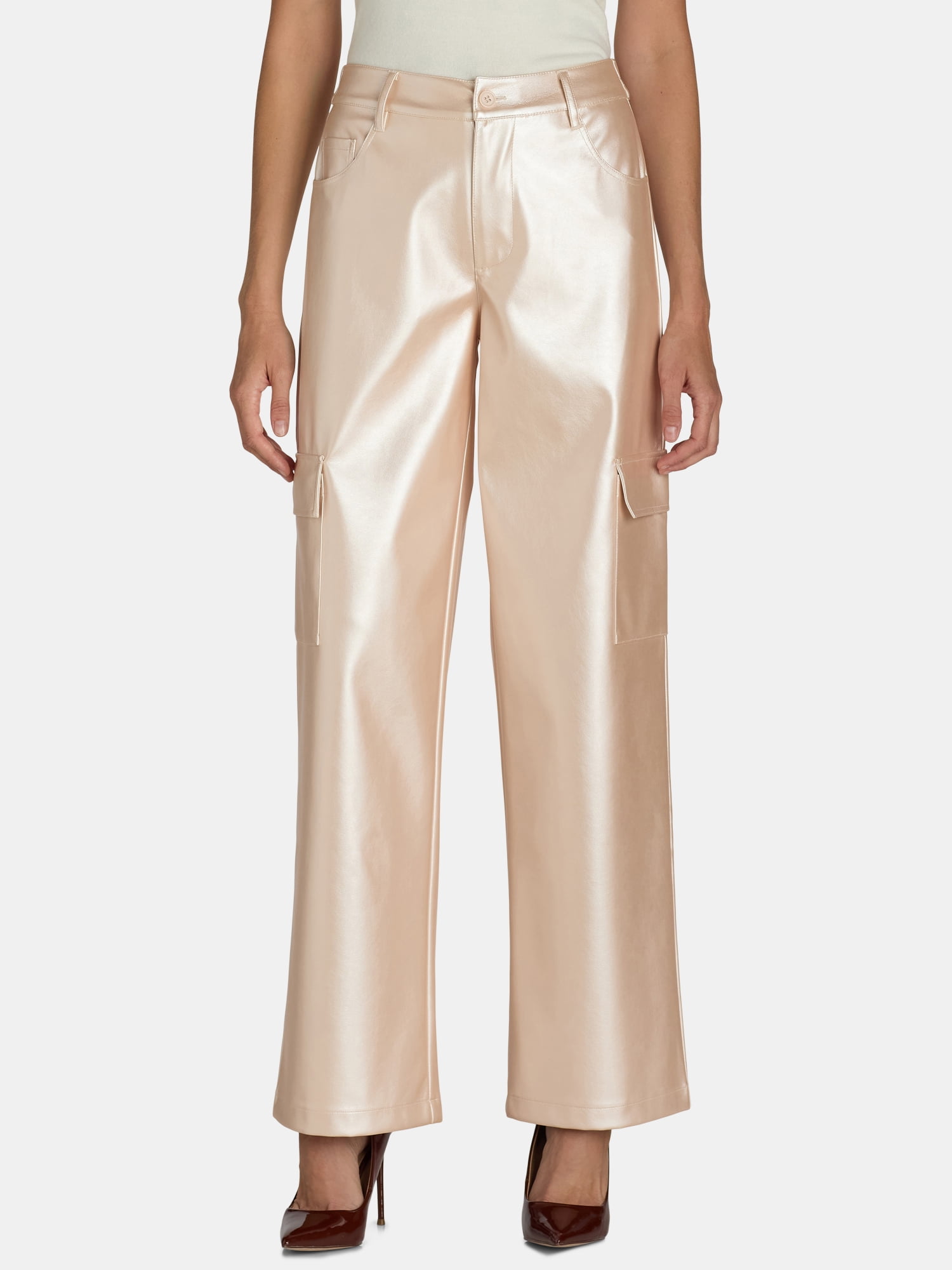 Madden NYC Women’s Metallic Cargo Flare Pants, 32” Inseam, Sizes XXS ...