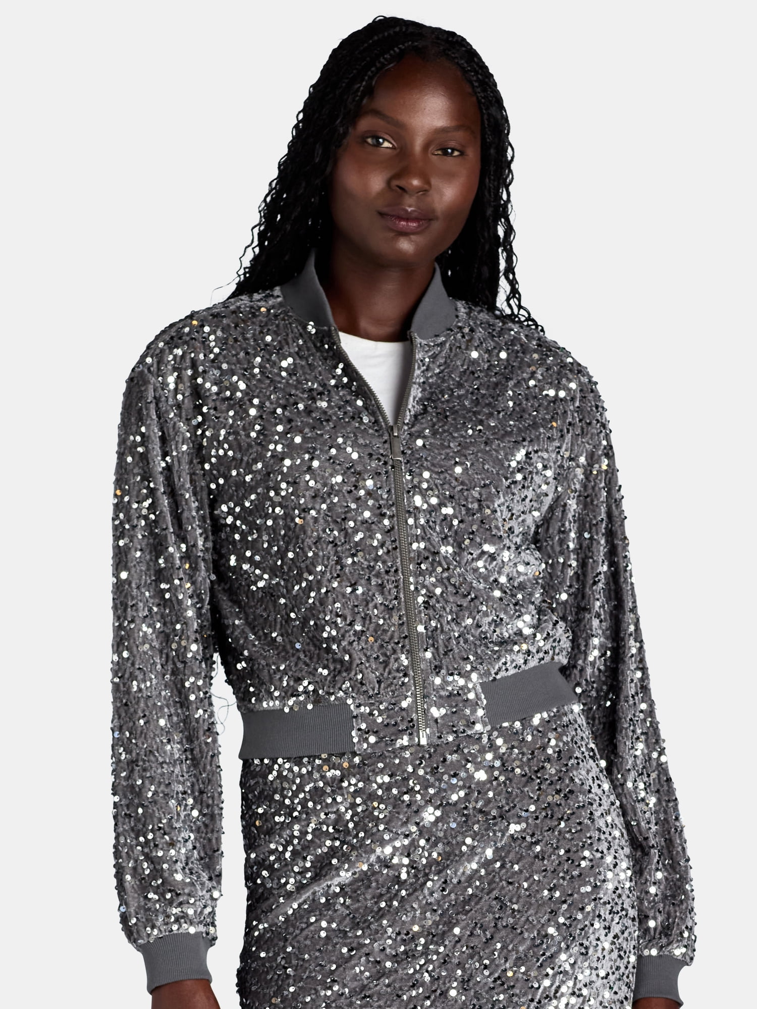 Madden NYC Women’s Sequin Velvet Bomber Jacket, Midweight, Sizes XXS ...