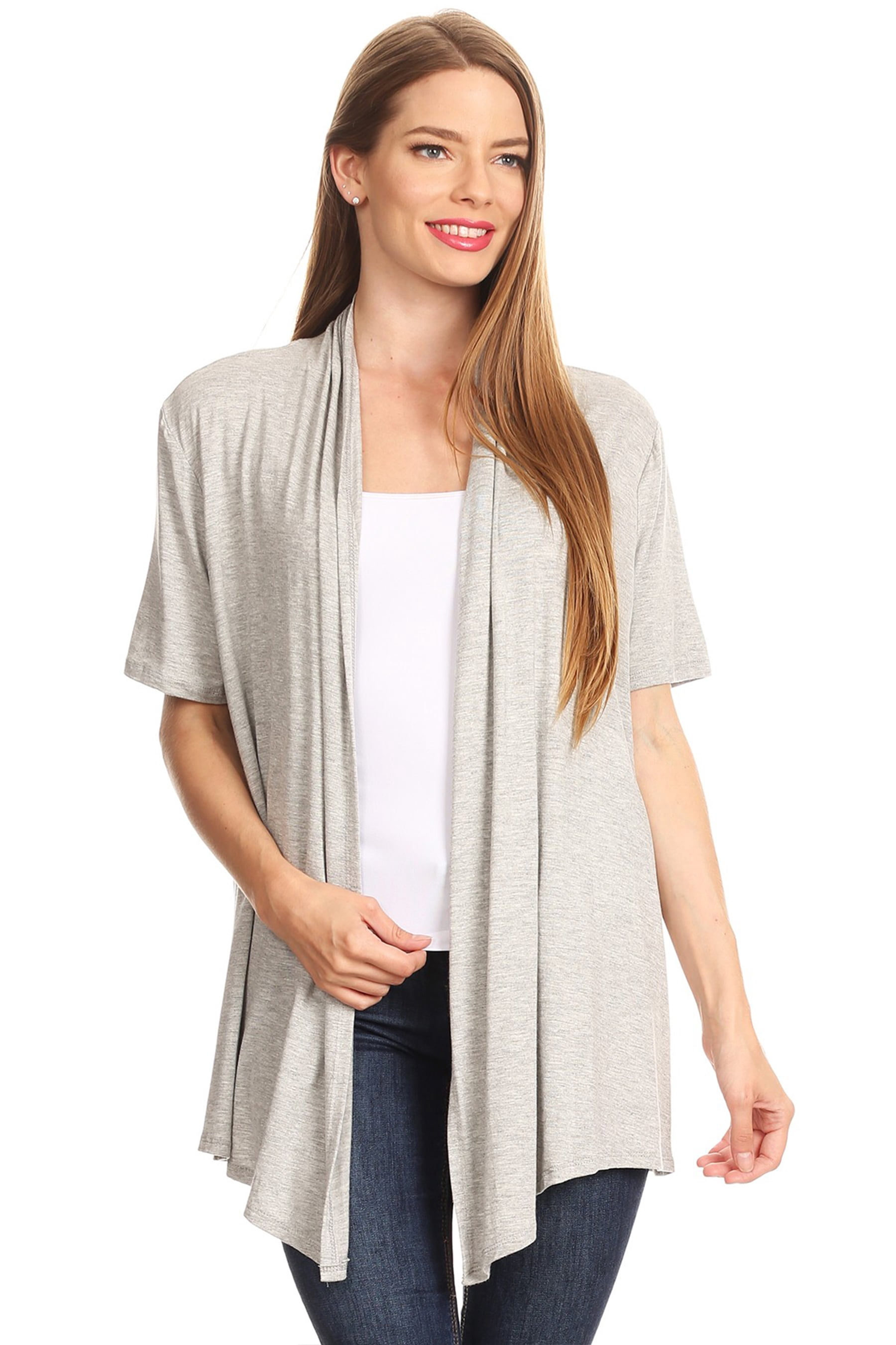 Women's Basic Casual Solid Short Sleeve Open Front Cardigan (S-3X ...