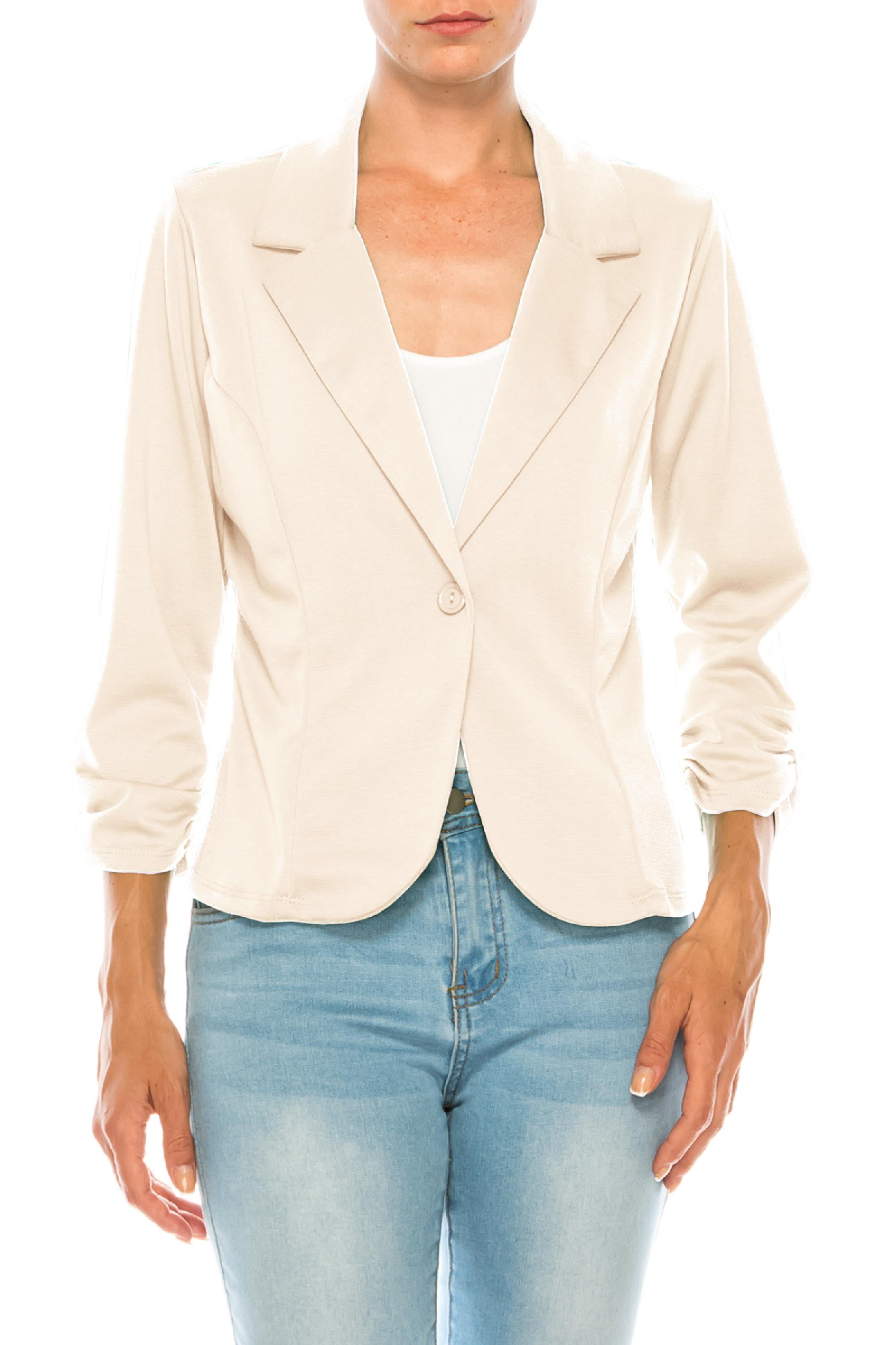 MOA COLLECTION Women's Basic Long Sleeves Button Blazer Jacket, Casual ...