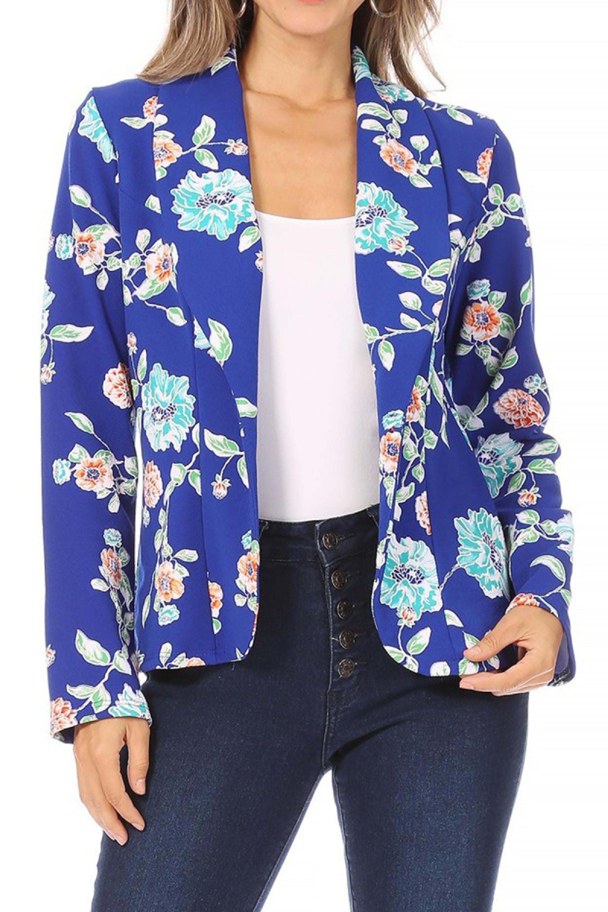 Moa Collection Womens Casual Pattern Print Fitted Open Front Long