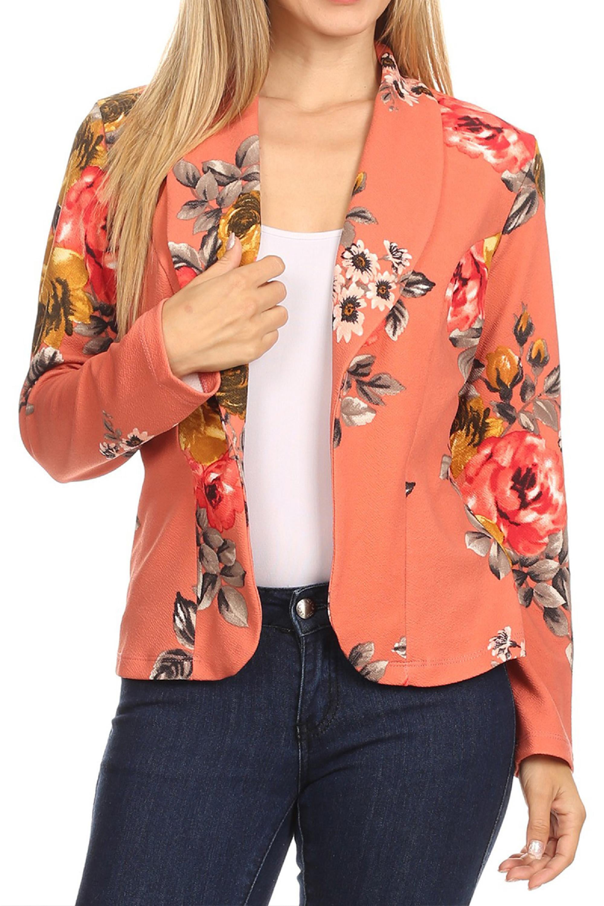 Moa Collection Womens Casual Pattern Print Fitted Open Front Long