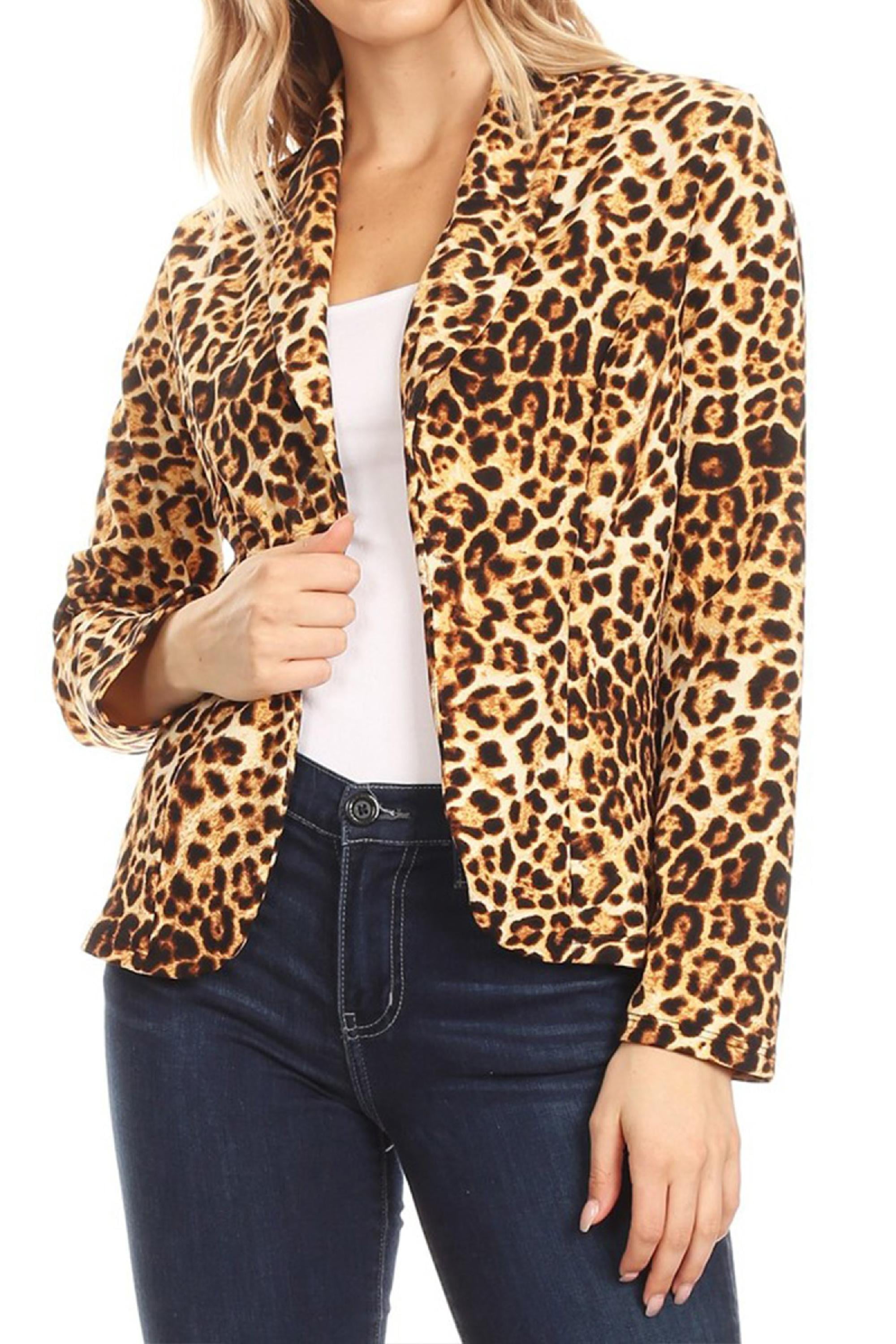 Moa Collection Womens Casual Pattern Print Fitted Open Front Long