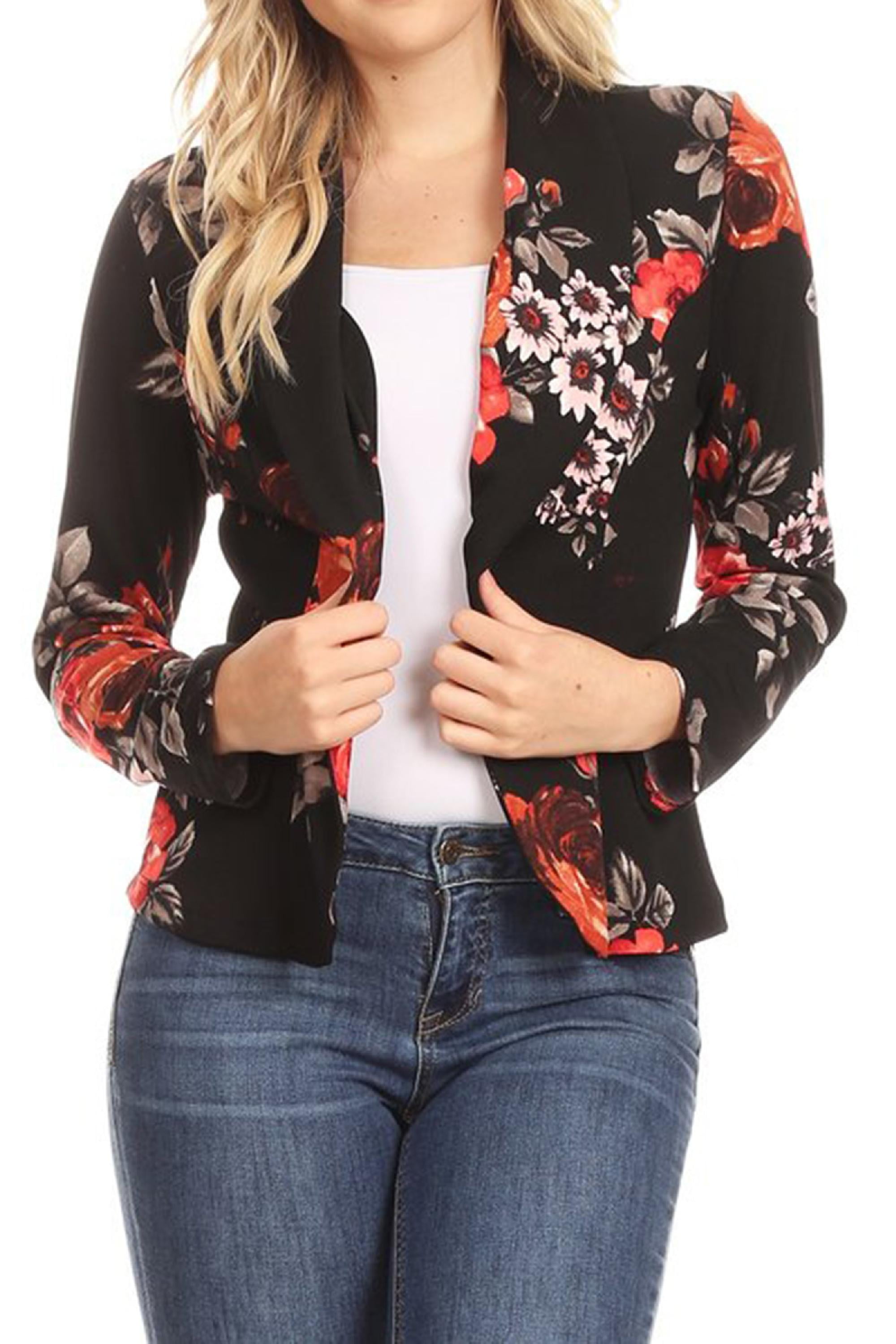 Moa Collection Womens Casual Pattern Print Fitted Open Front Long
