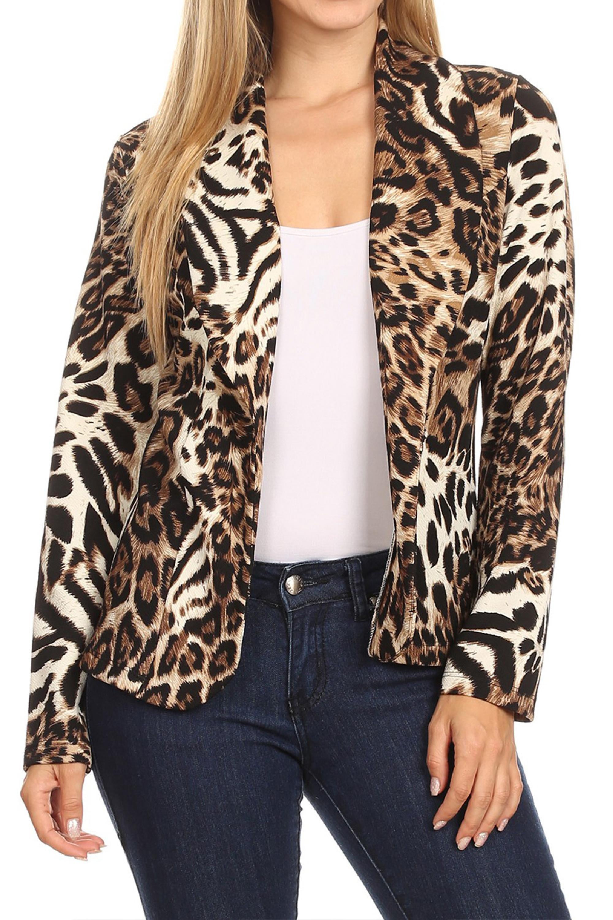 Moa Collection Womens Casual Pattern Print Fitted Open Front Long