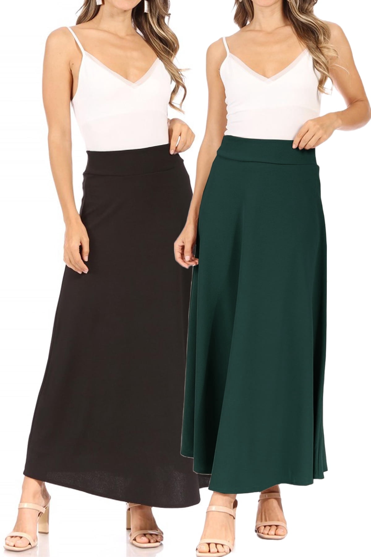 MOA COLLECTION Women's Casual Solid Flare A-line Long Skirt Pack of 2 ...