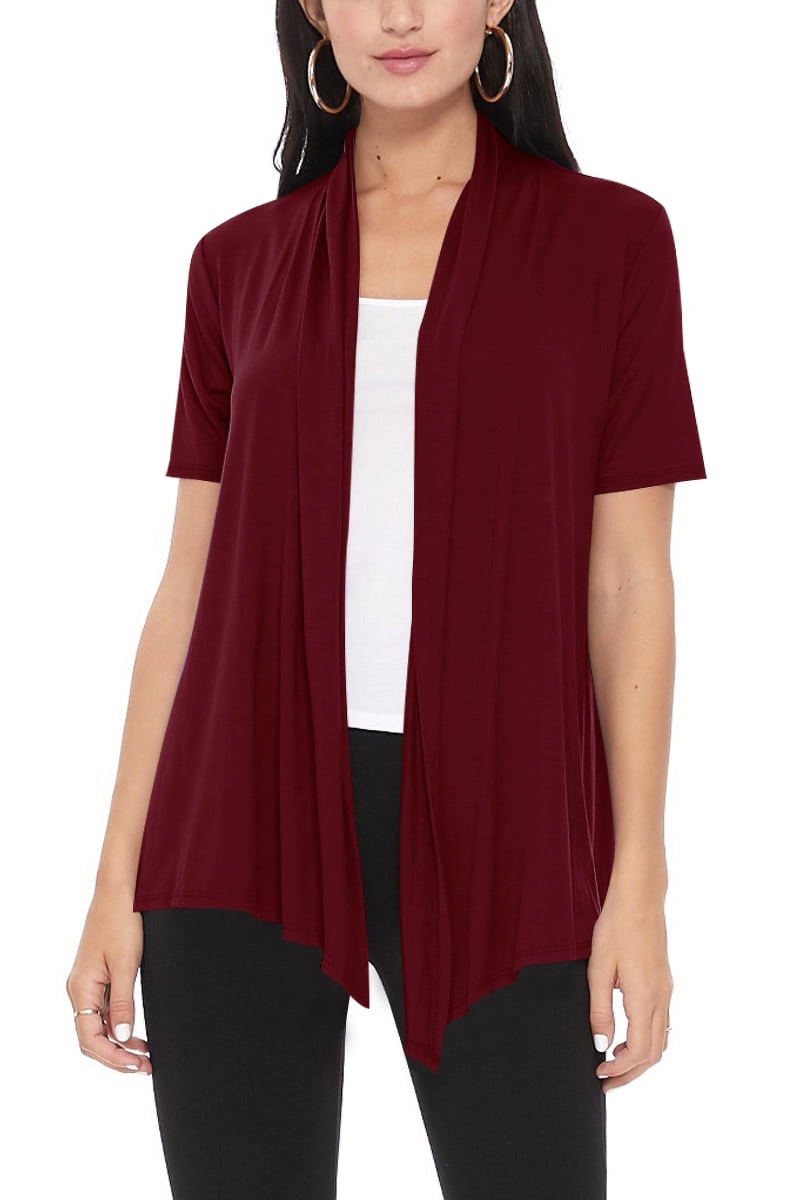 MOA COLLECTION Women's Casual Solid Short Sleeve Basic Open Draped ...