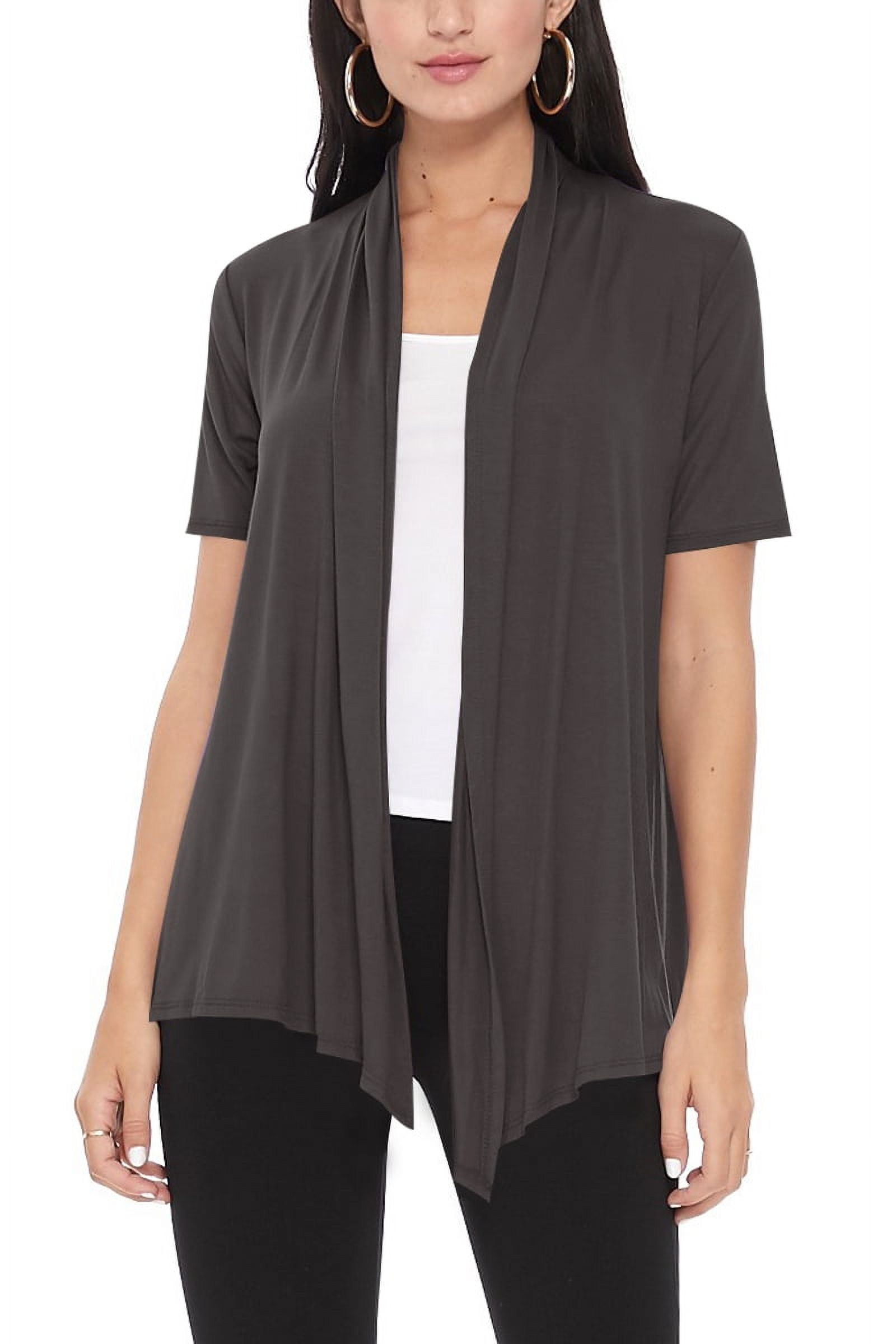 MOA COLLECTION Women's Casual Solid Short Sleeve, Open Front, Draped ...