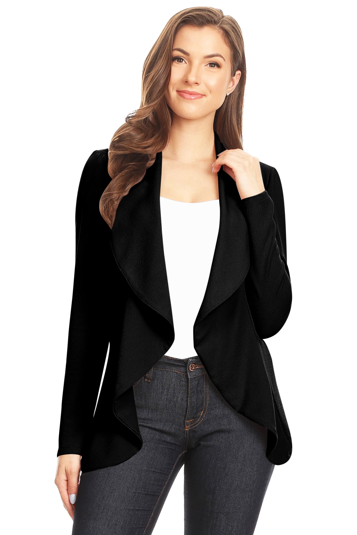MOA COLLECTION Women's Classic Casual Work Draped Open Front Blazer ...