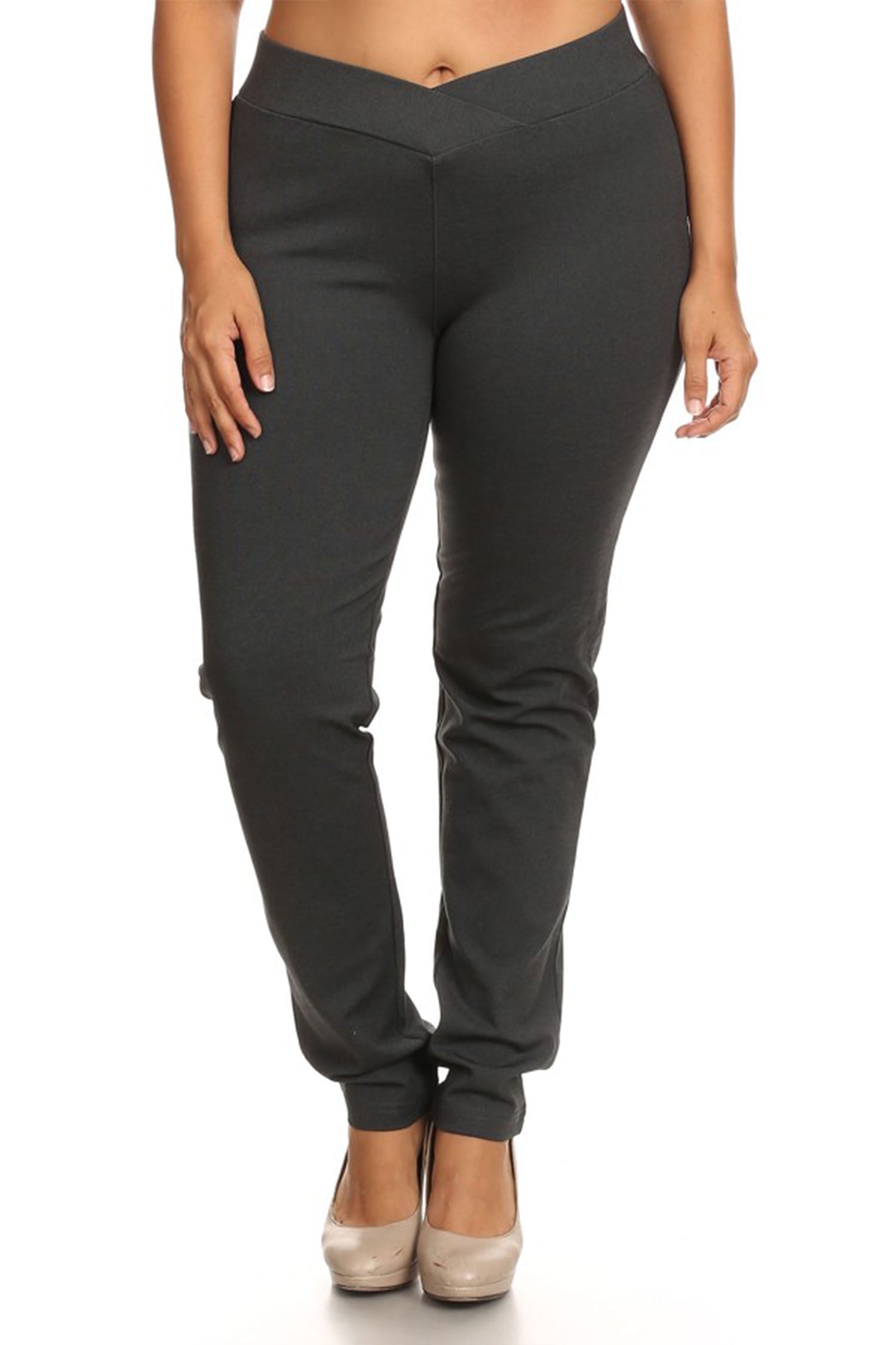Moa Collection Womens Plus Size Solid Casual Comfy Basic Slim Fit High
