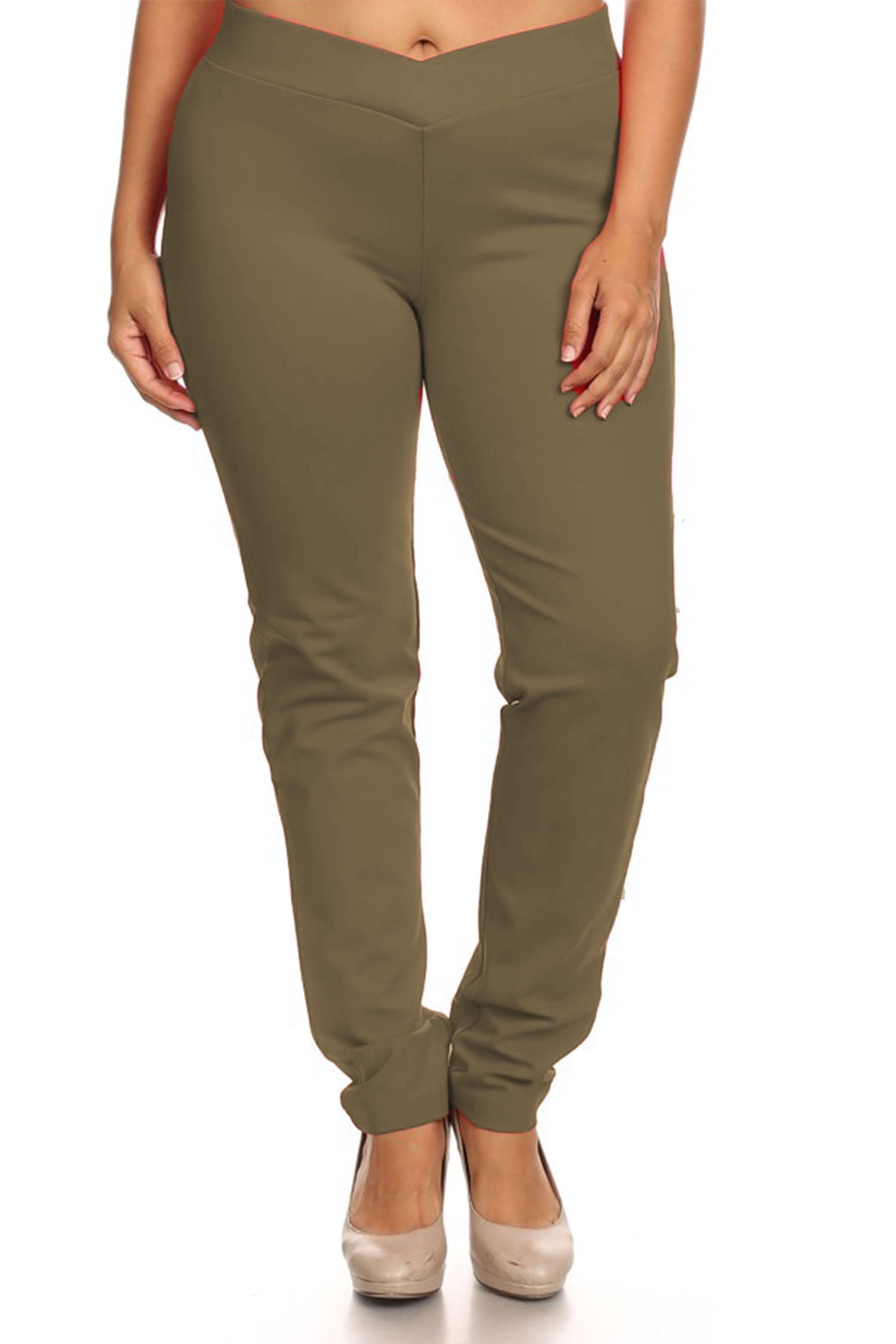 Moa Collection Womens Plus Size Solid Casual Comfy Basic Slim Fit High