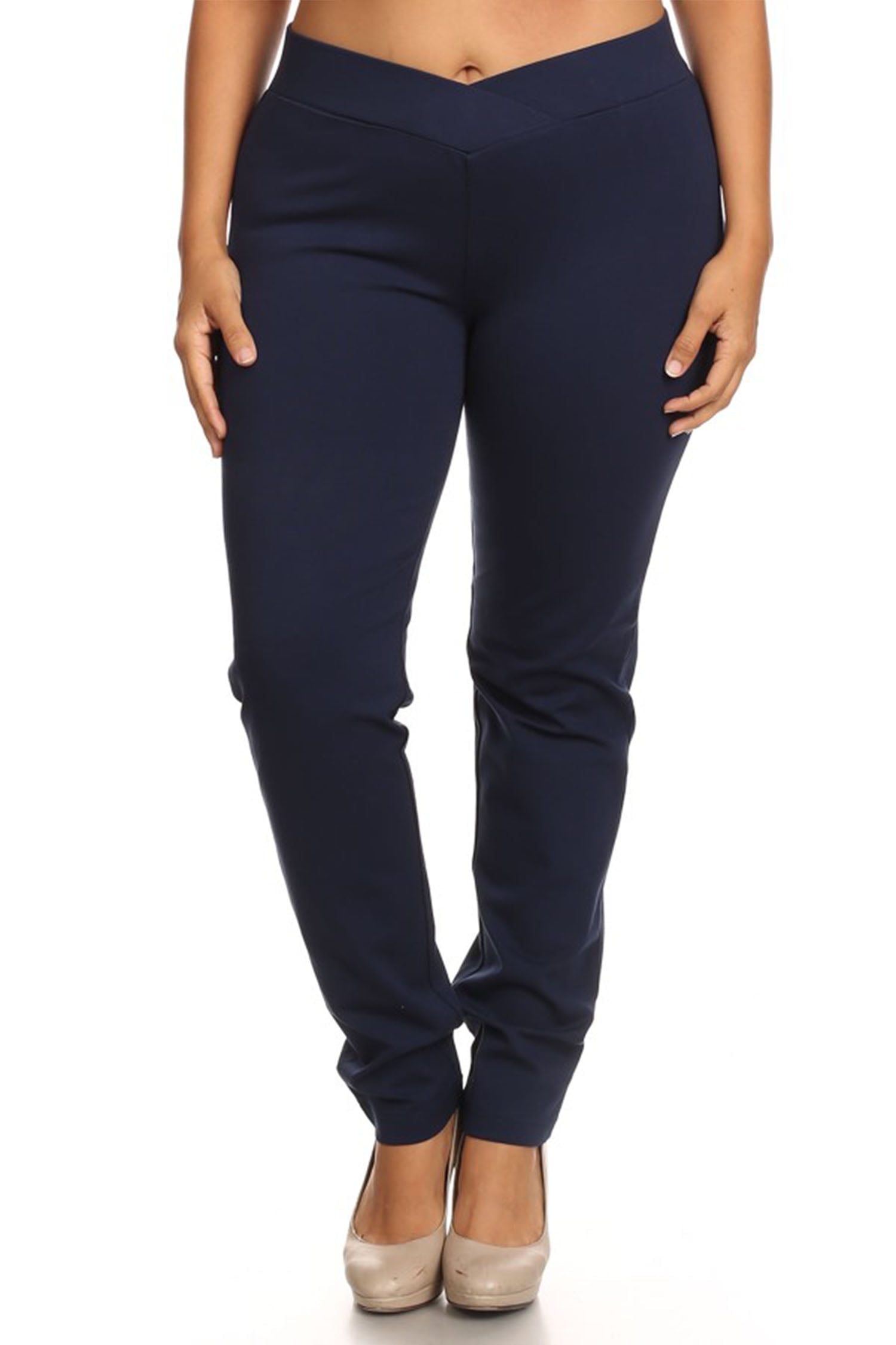 Moa Collection Womens Plus Size Solid Casual Comfy Basic Slim Fit High
