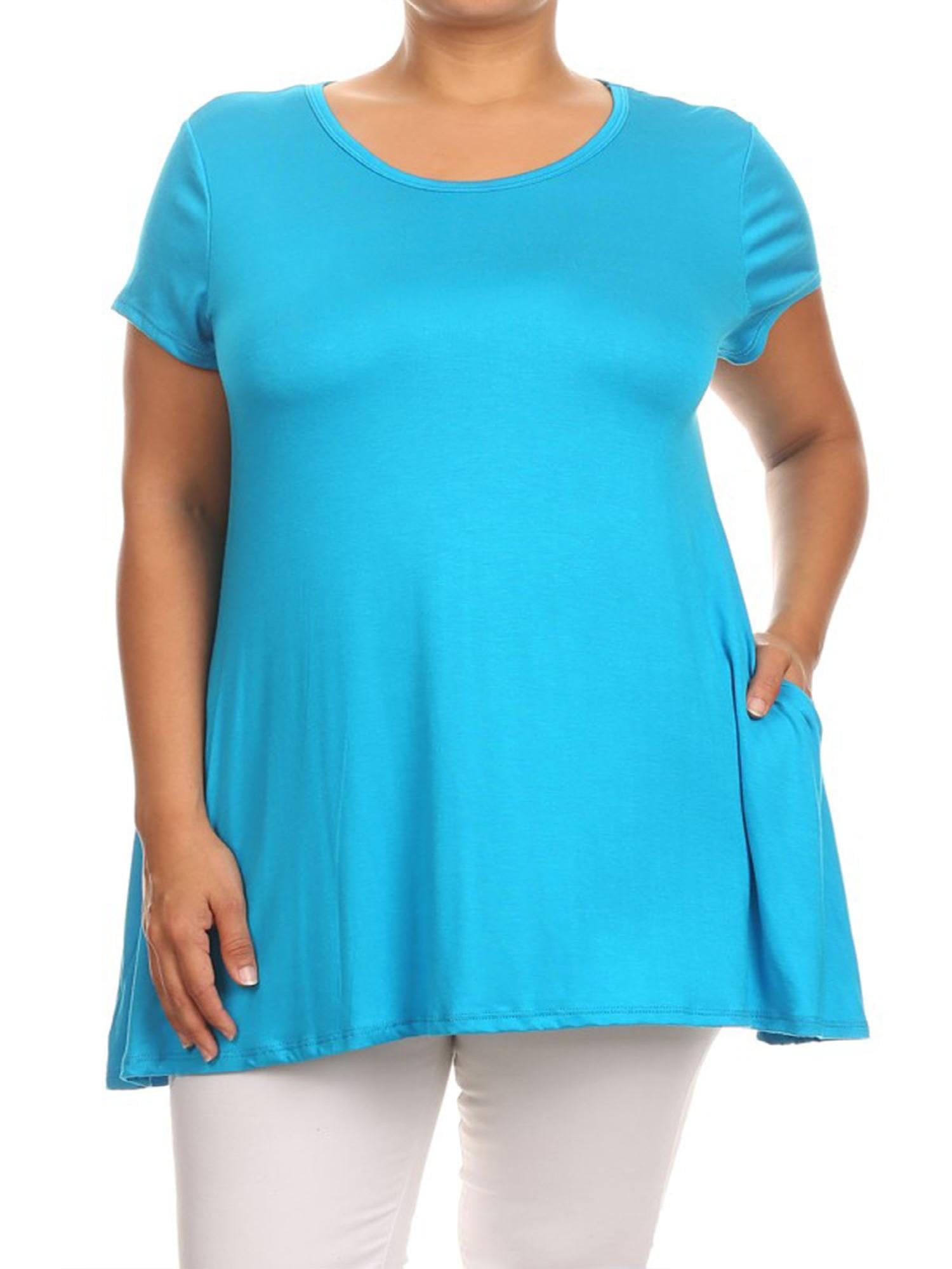 Moa Collection Womens Plus Size Solid Casual Loose Fit Pocket Tunic