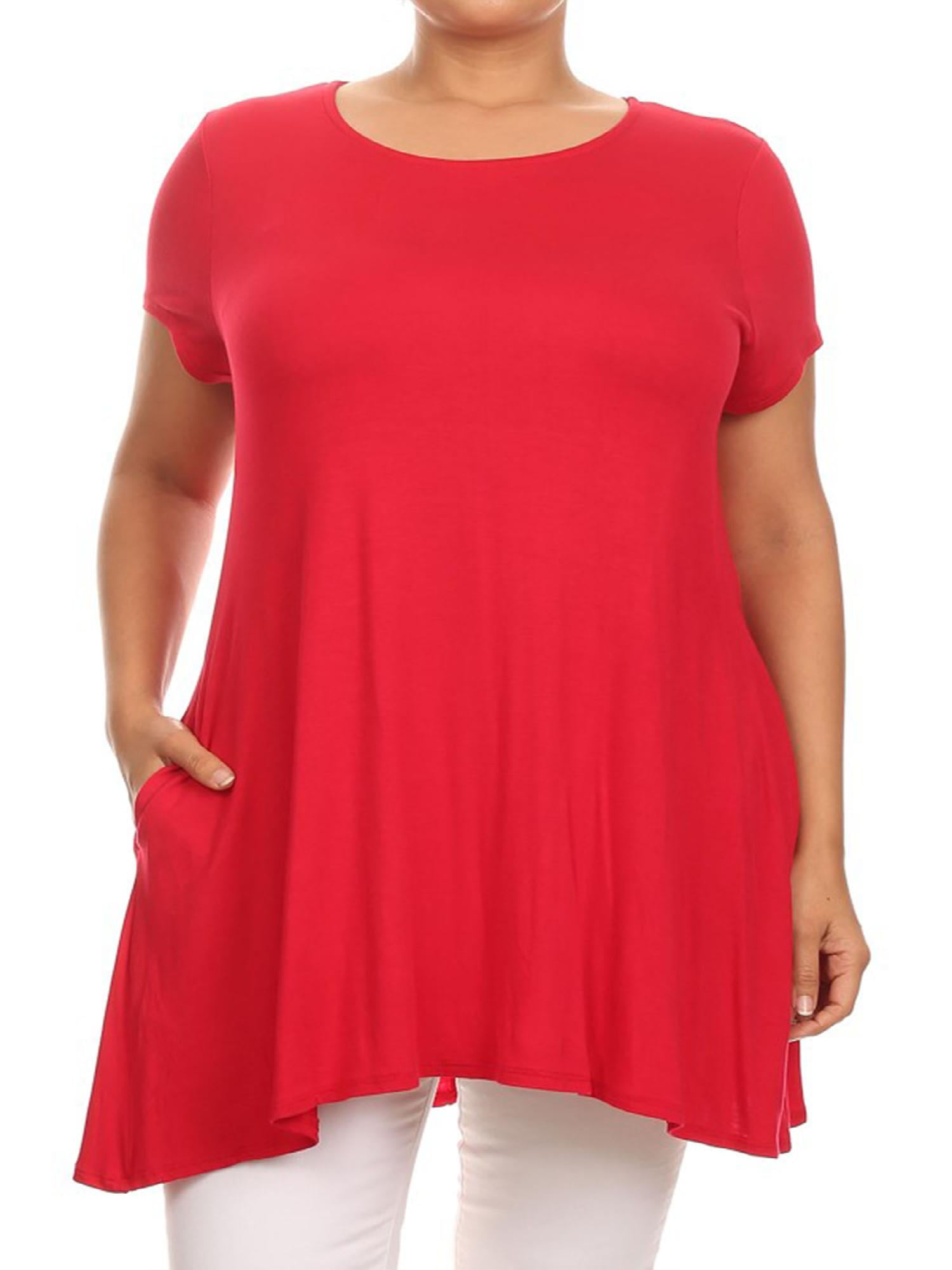 Moa Collection Womens Plus Size Solid Casual Loose Fit Pocket Tunic