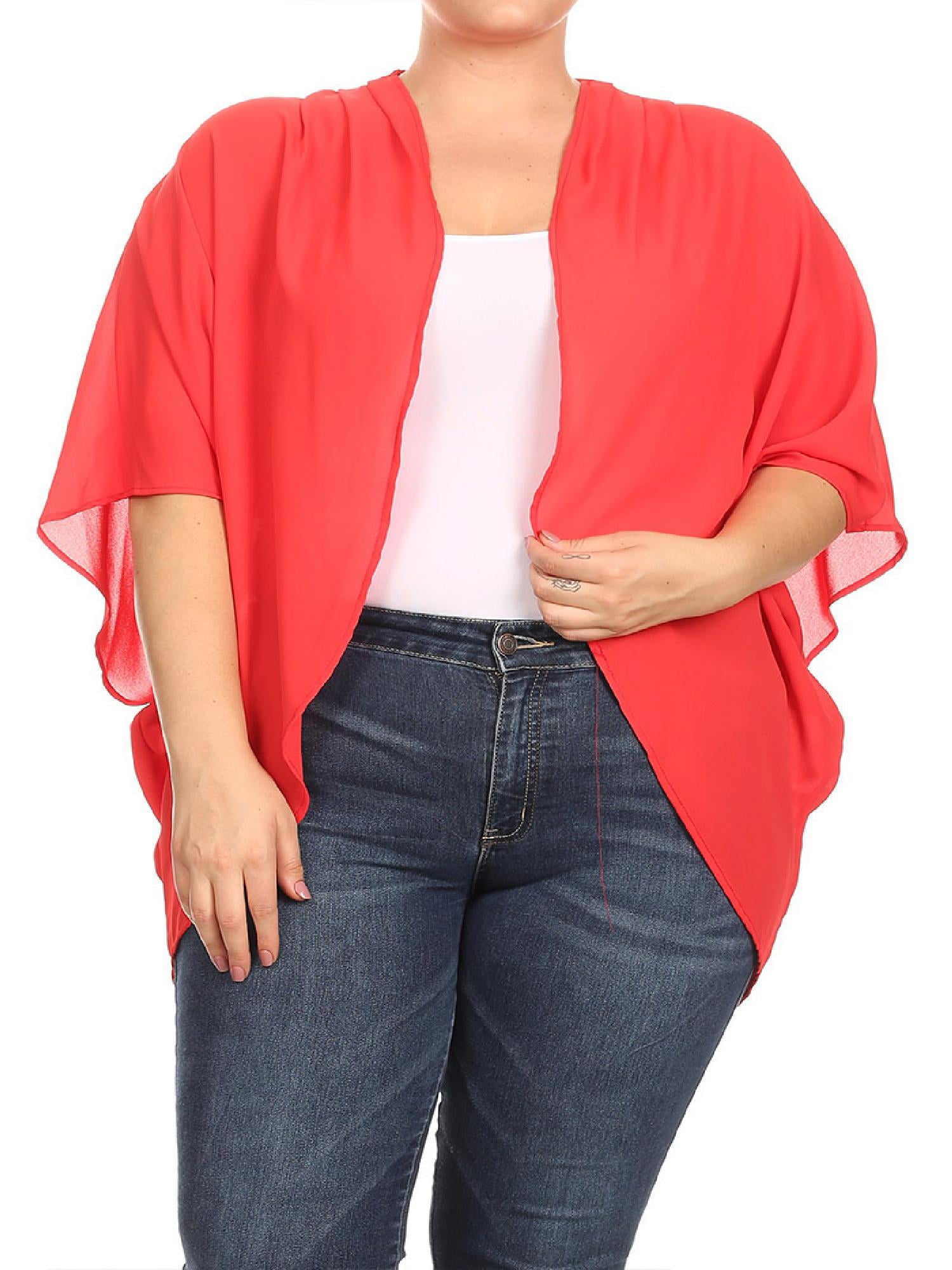 MOA COLLECTION Women's Plus Size Solid Dolman Sleeve Draped Open Front ...