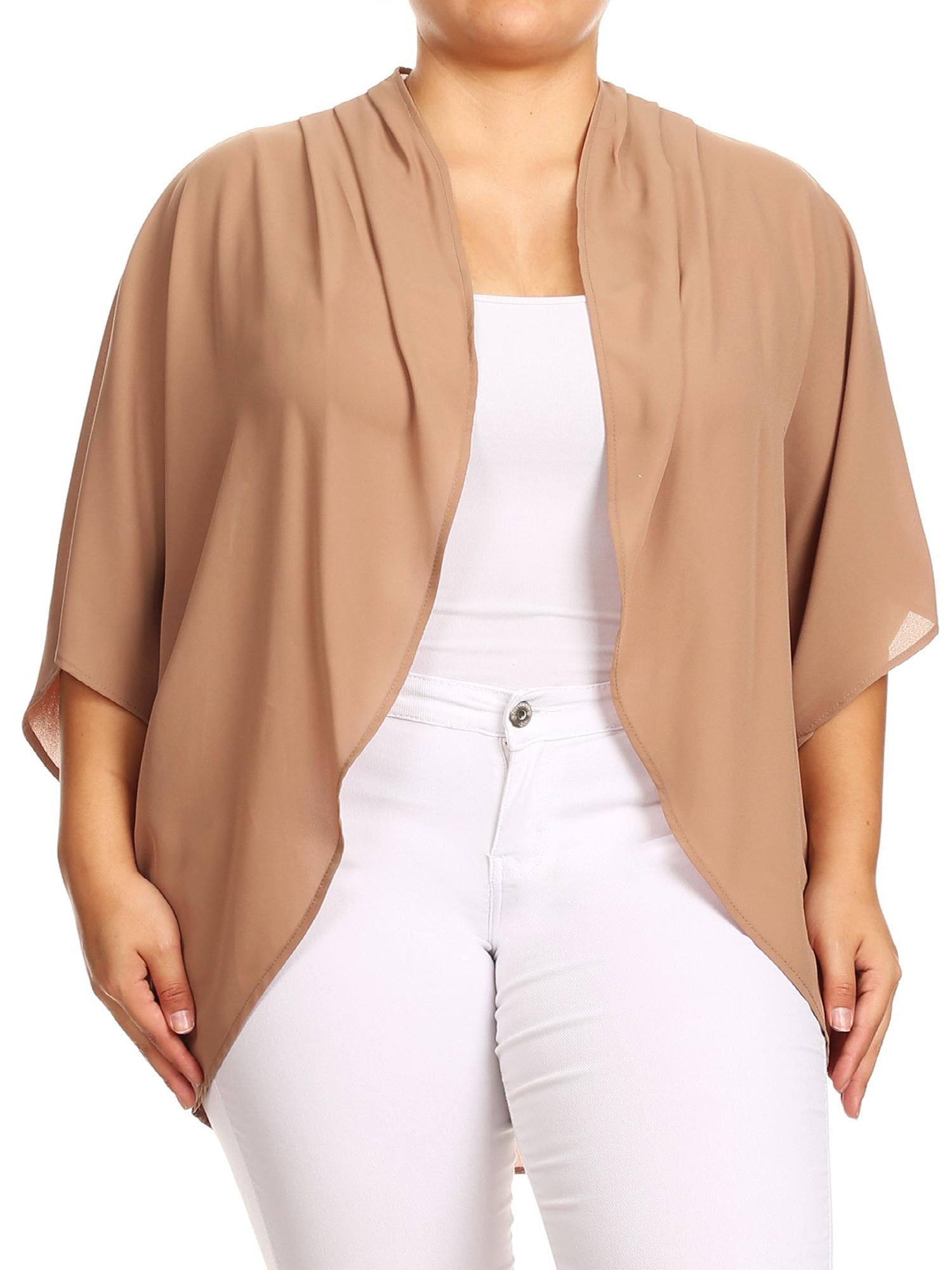 MOA COLLECTION Women's Plus Size Solid Dolman Sleeve Draped Open Front ...