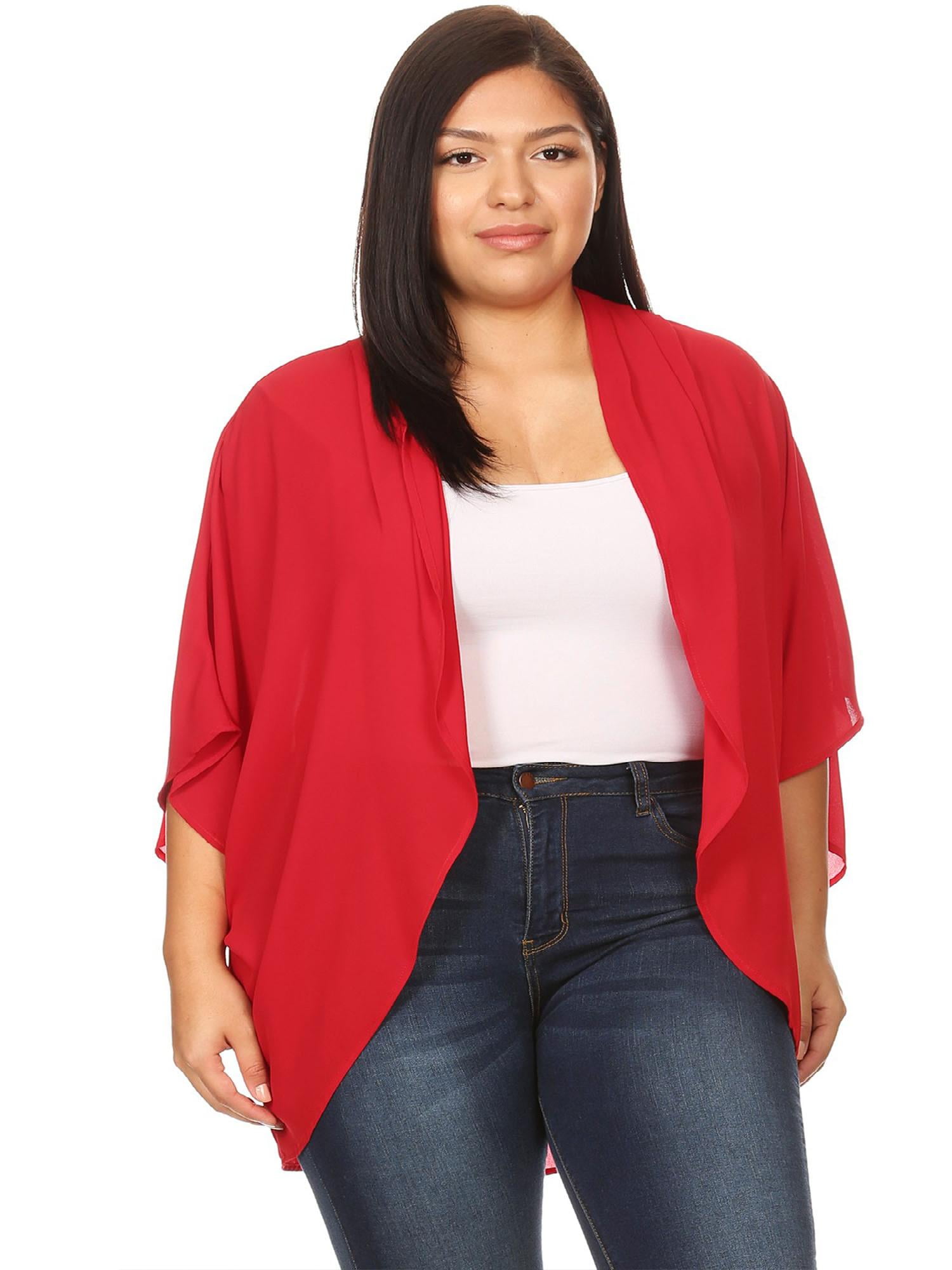 MOA COLLECTION Women's Plus Size Solid Dolman Sleeve Draped Open Front ...