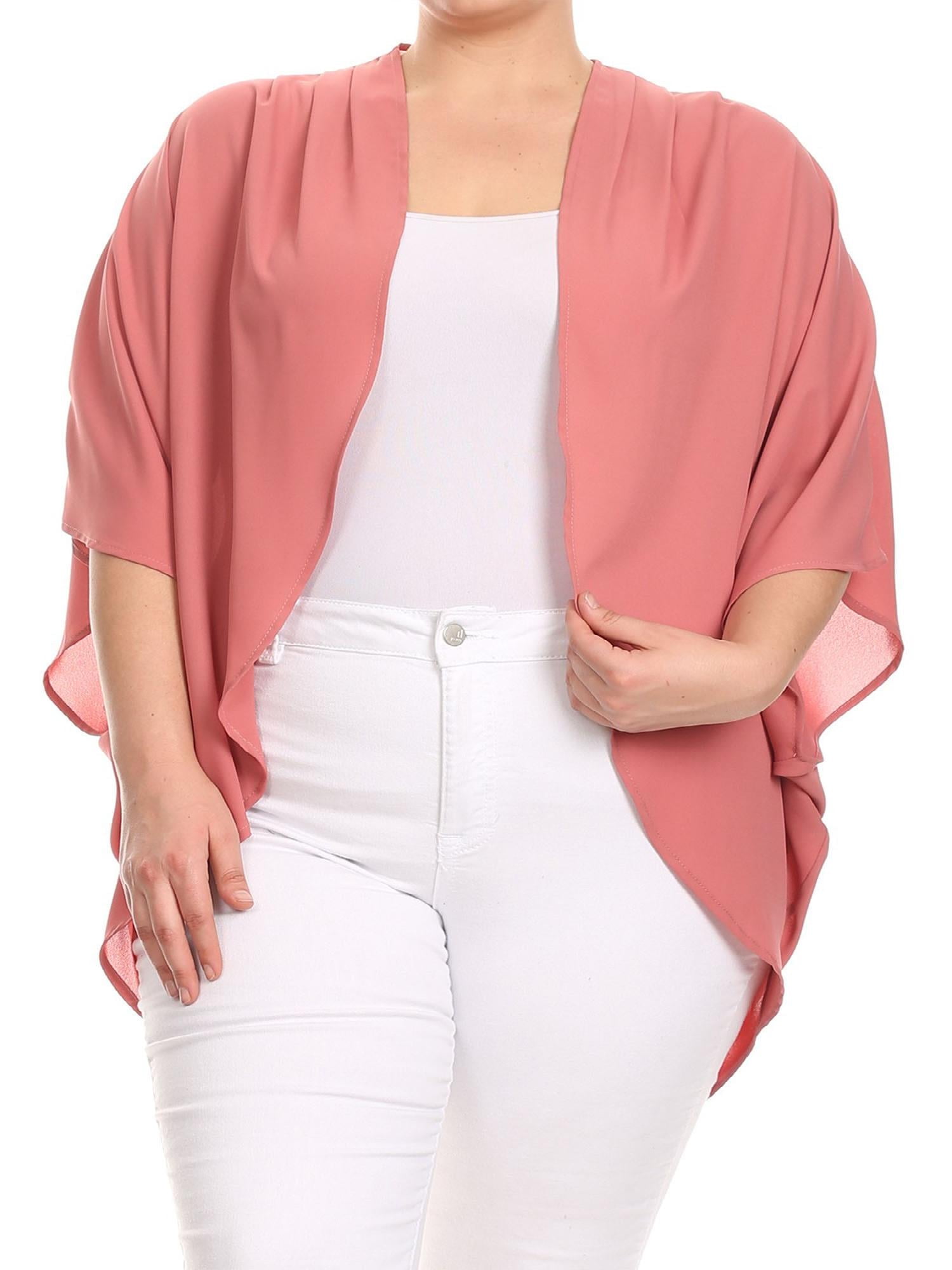 MOA COLLECTION Women's Plus Size Solid Dolman Sleeve Draped Open Front ...