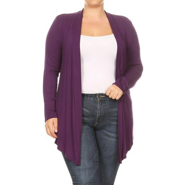 Women's Solid Basic Open Draped Front Long Sleeve Plus Size Relaxed ...