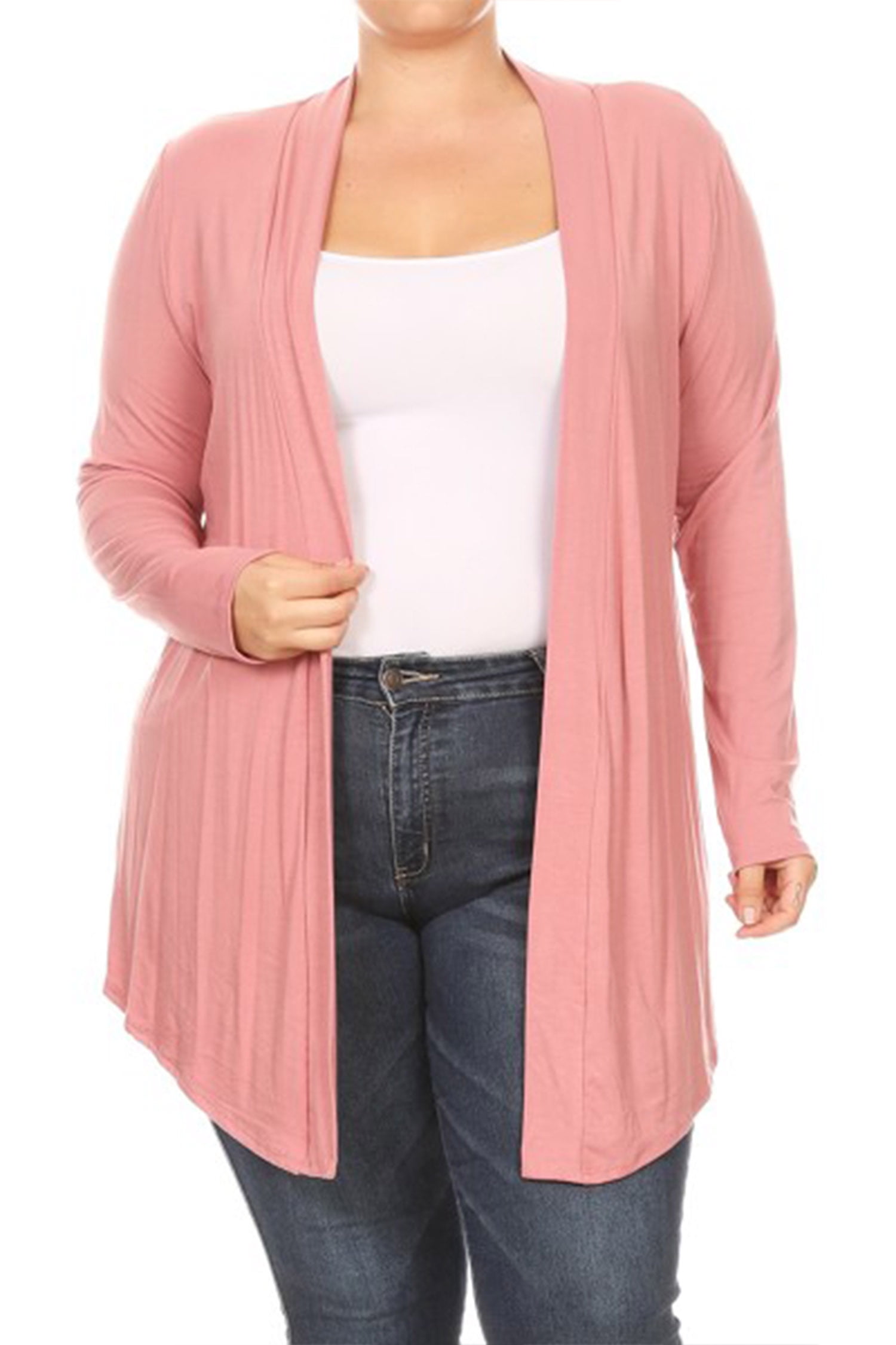 Women's Solid Basic Open Draped Front Long Sleeve Plus Size Relaxed ...