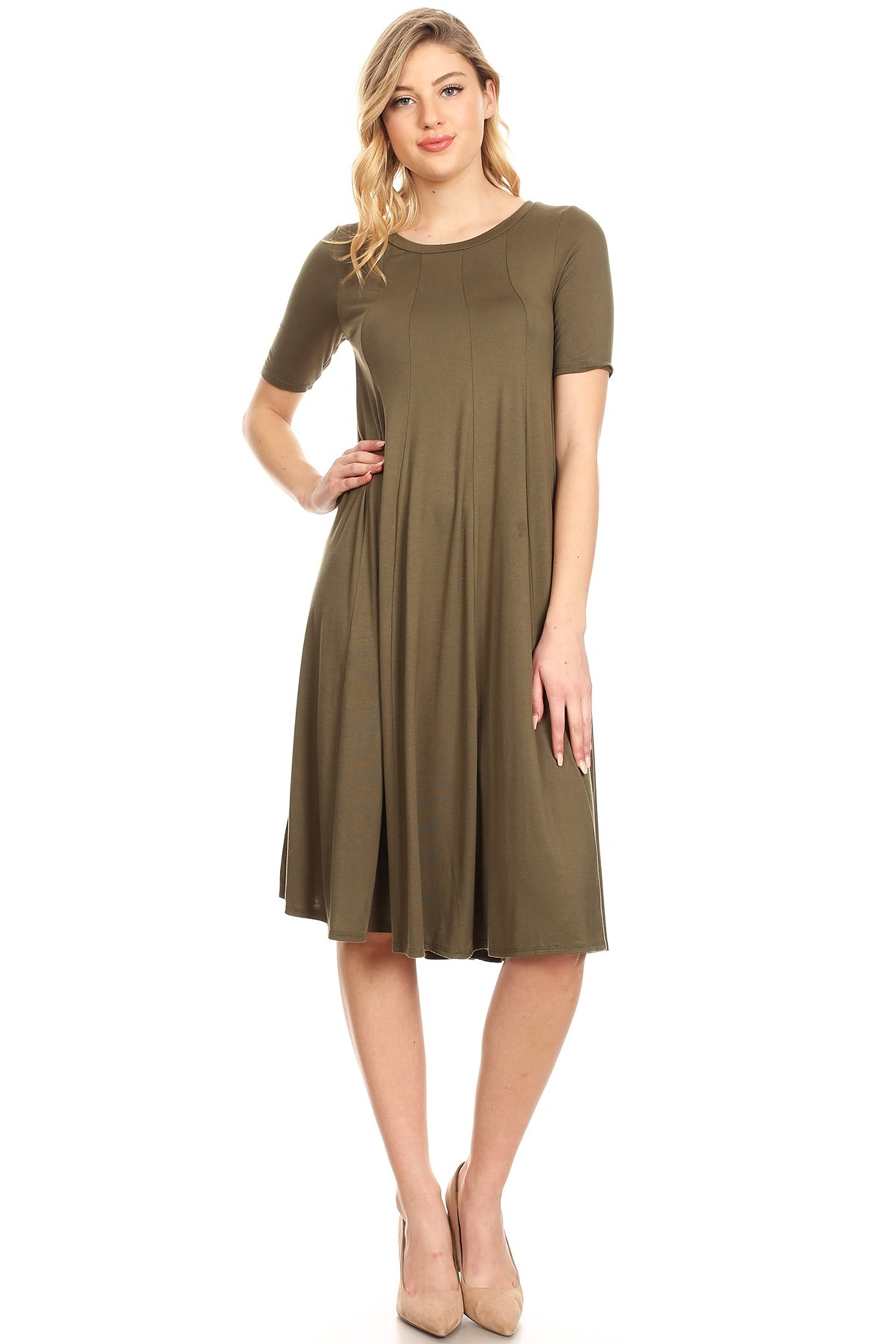 Moa Collection Women's Solid Casual Midi Dress, Short Sleeve, Jersey ...