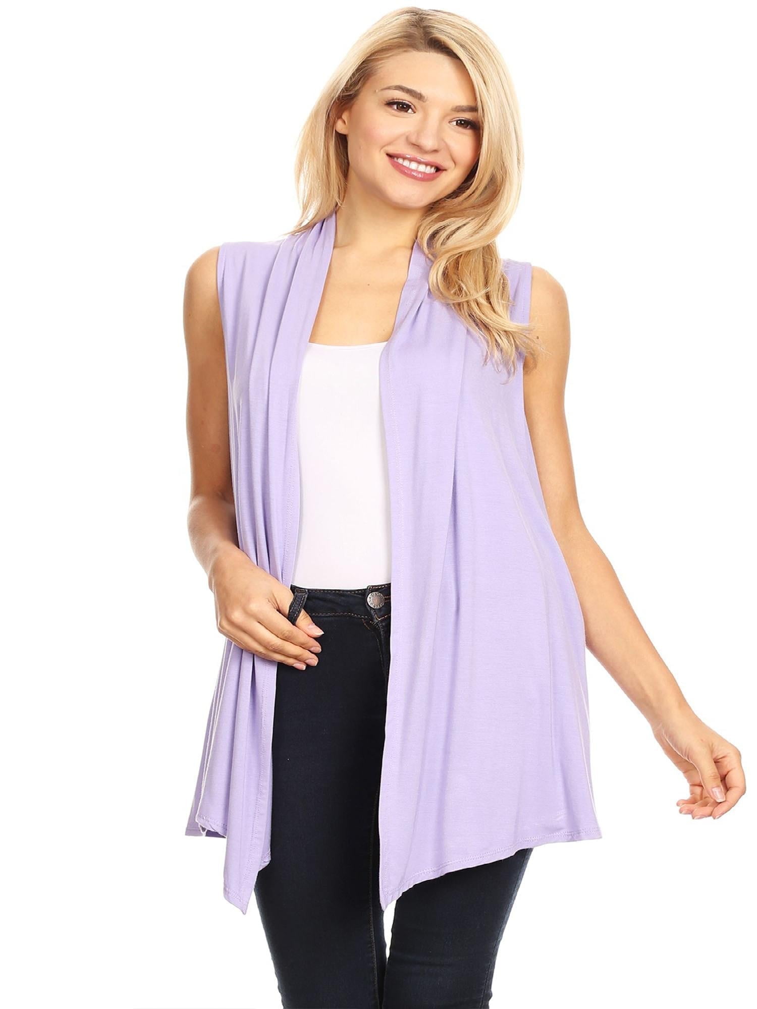 MOA COLLECTION Women's Solid Casual Lightweight Sleeveless Draped Open ...