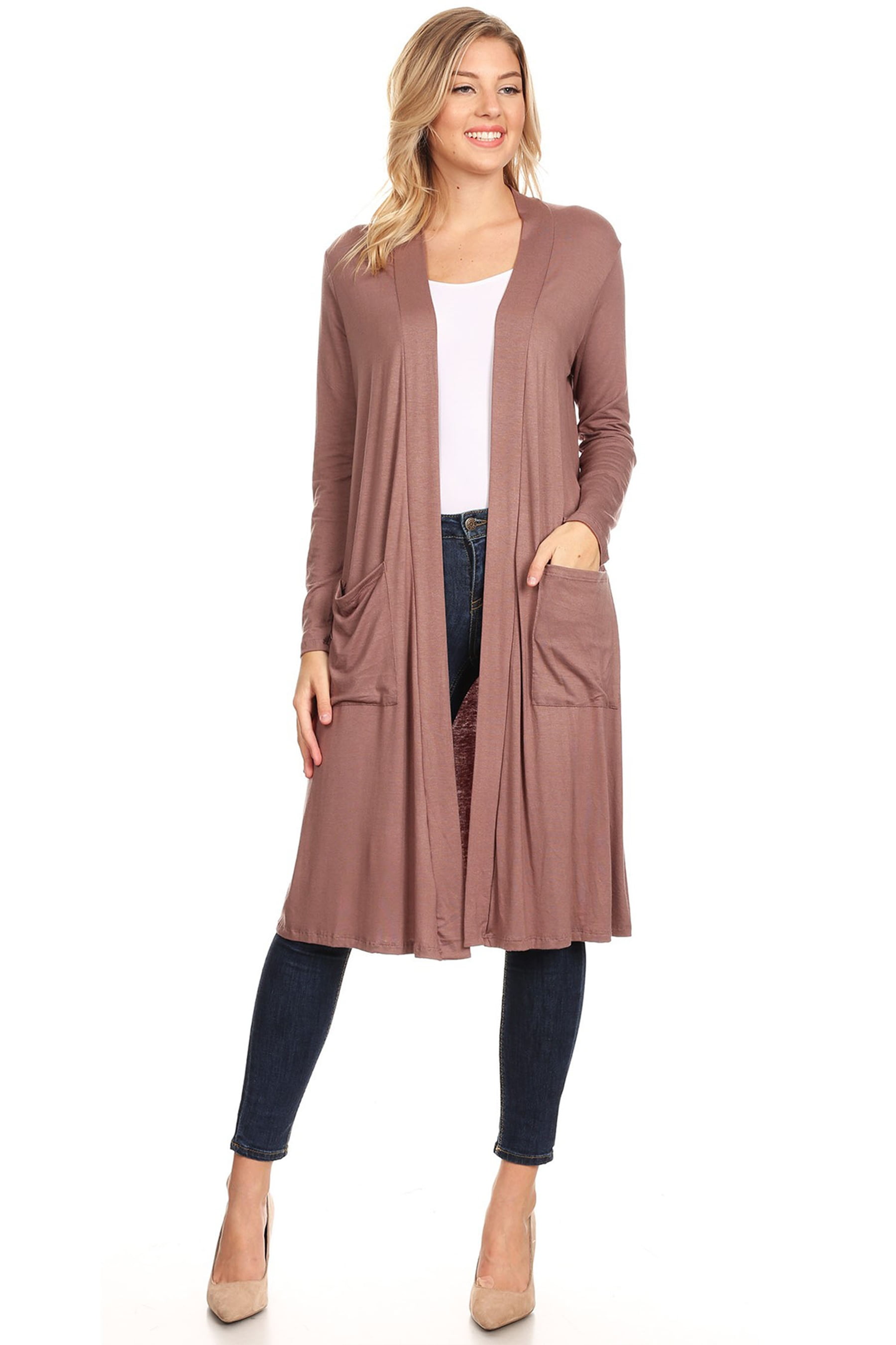 MOA COLLECTION Women's Solid Casual Loose Fit Long Sleeve Pocket Open ...