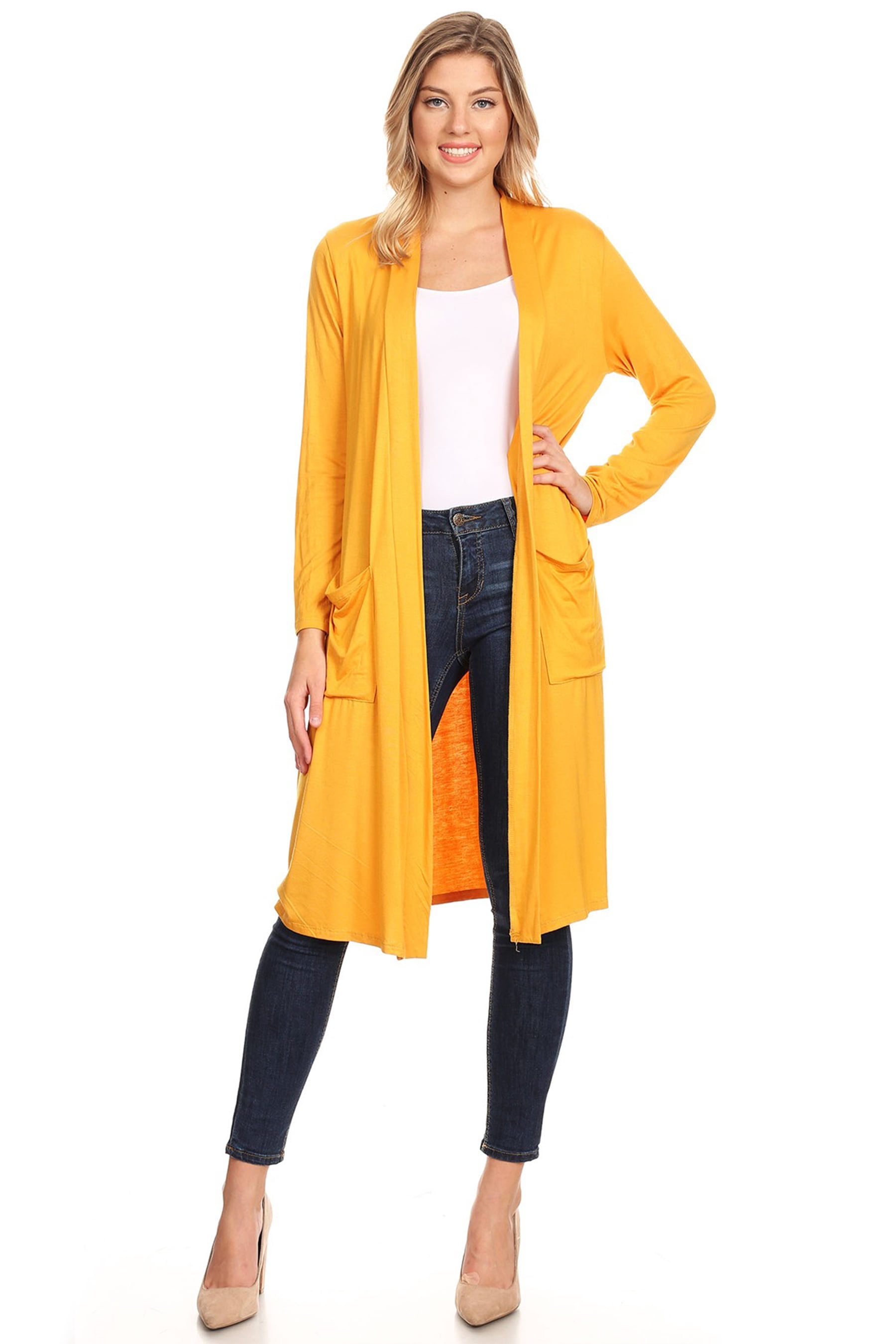 MOA COLLECTION Women's Solid Casual Loose Fit Long Sleeve Pocket Open ...