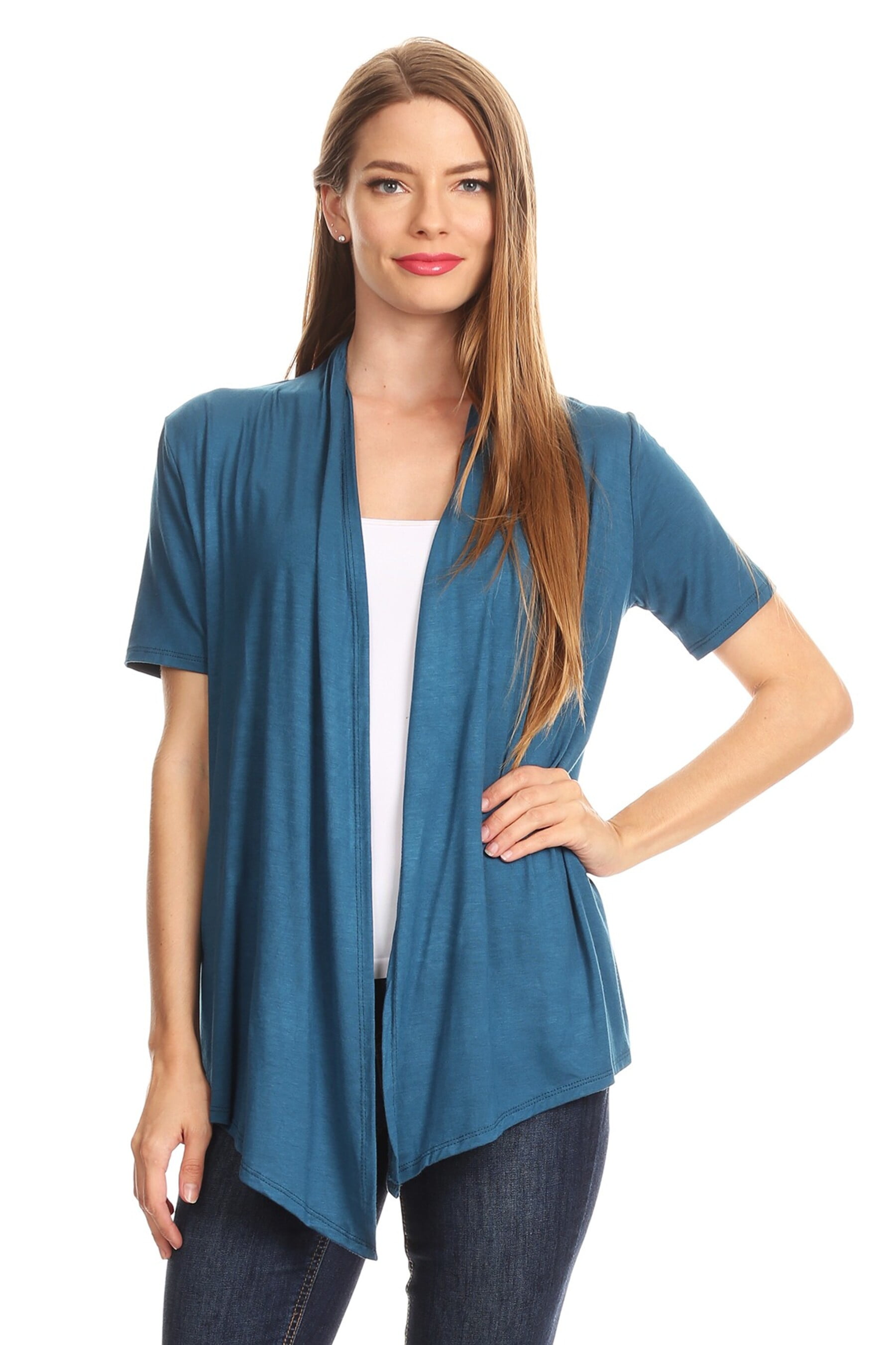 MOA Collection Casual Open Front Short Sleeve Cardigan - Walmart.com