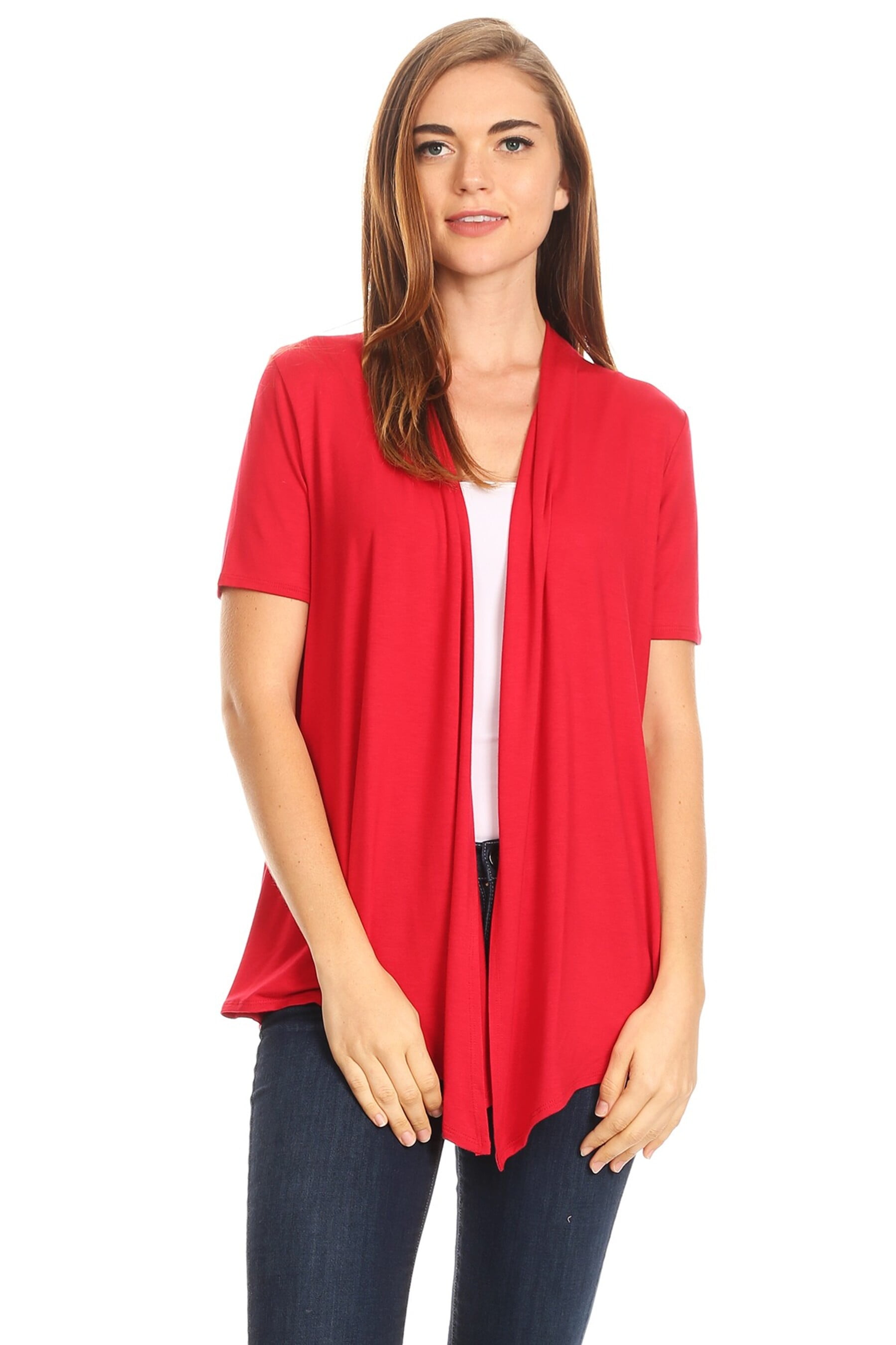 MOA Collection Casual Open Front Short Sleeve Cardigan - Walmart.com