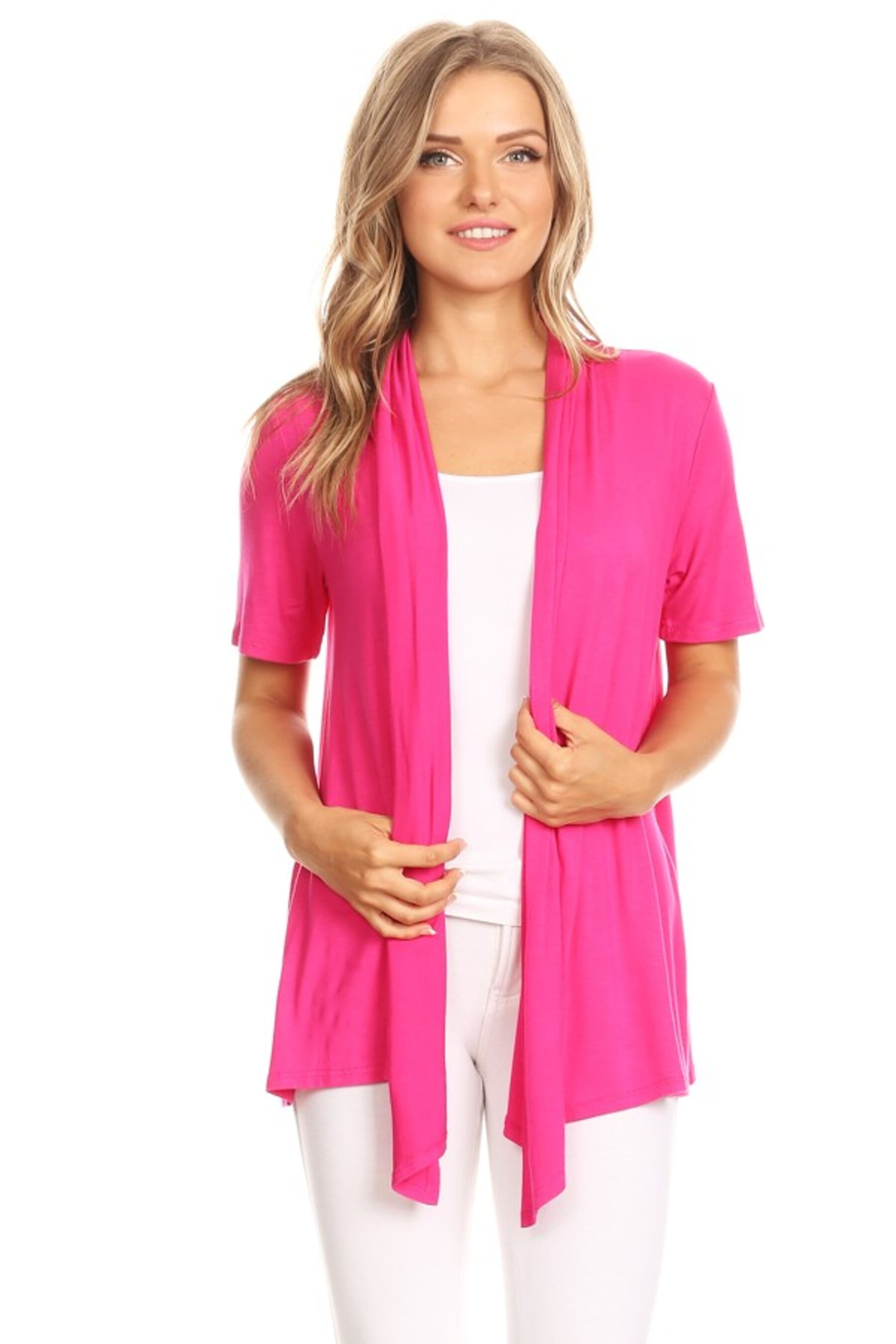 MOA Collection Casual Open Front Short Sleeve Cardigan - Walmart.com