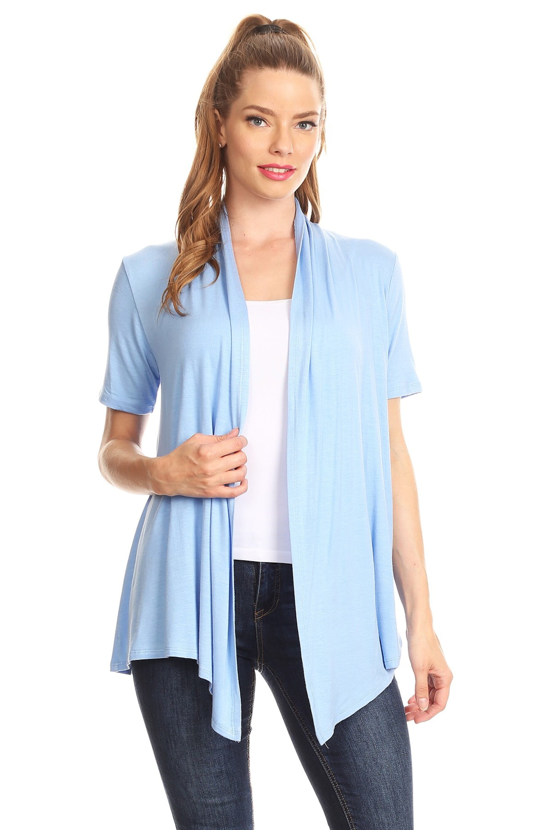 MOA Collection Casual Open Front Short Sleeve Cardigan - Walmart.com