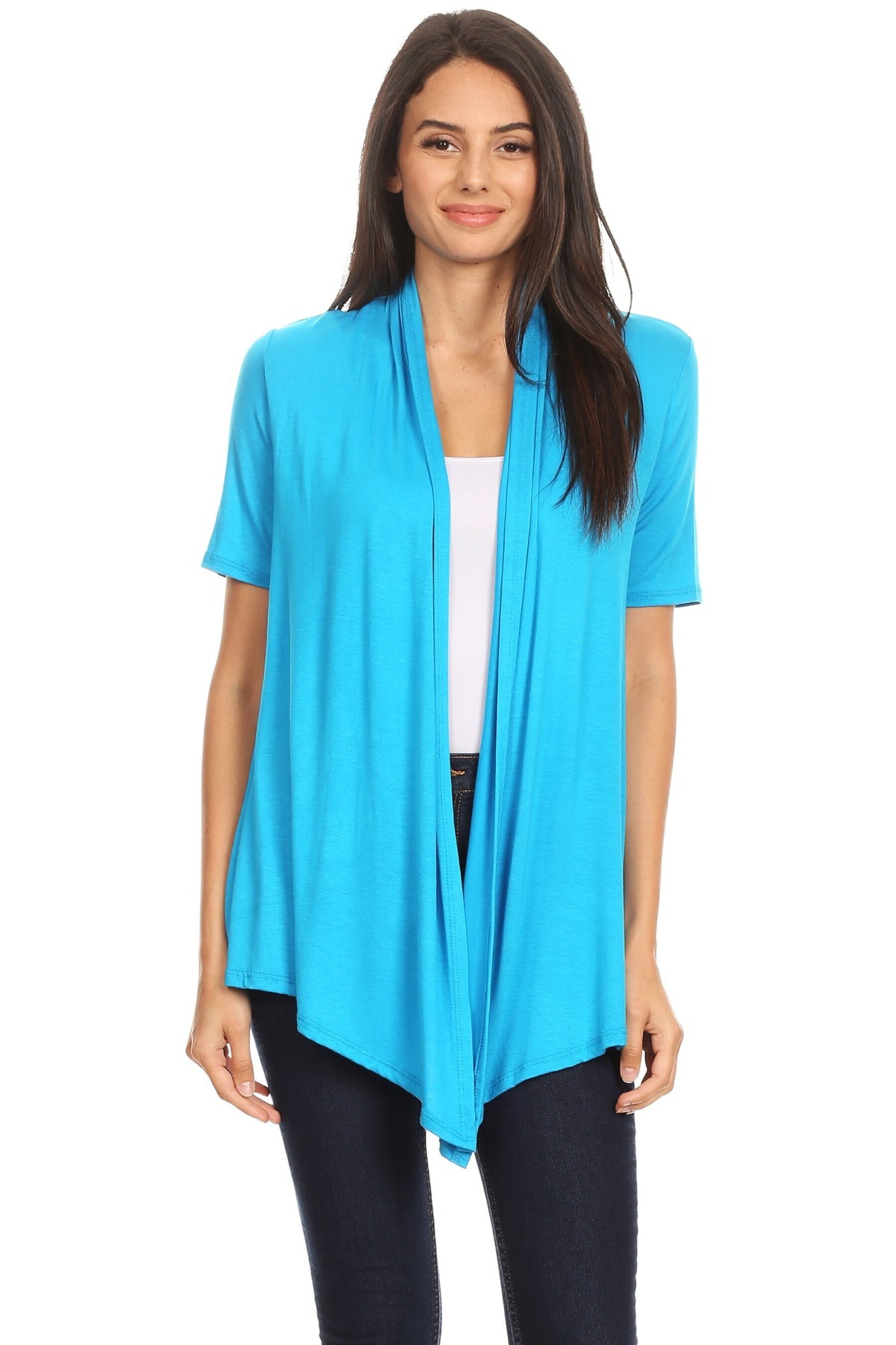 MOA Collection Casual Open Front Short Sleeve Cardigan - Walmart.com
