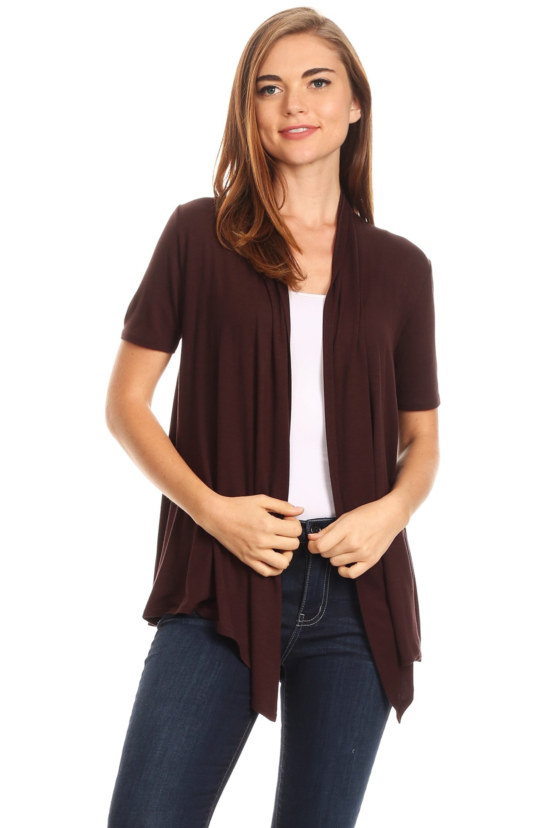 MOA Collection Casual Open Front Short Sleeve Cardigan - Walmart.com