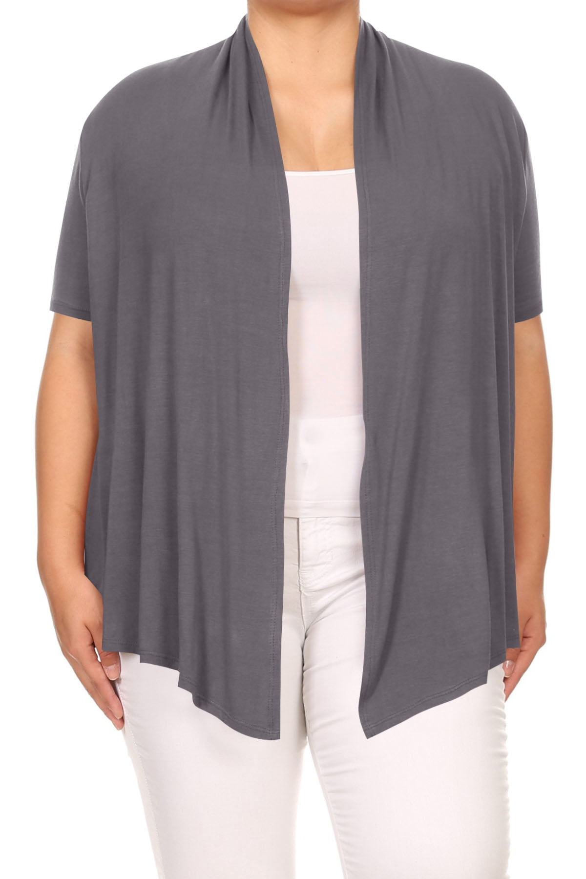 MOA COLLECTION Women's Plus Size Casual Open Front Short Sleeve ...
