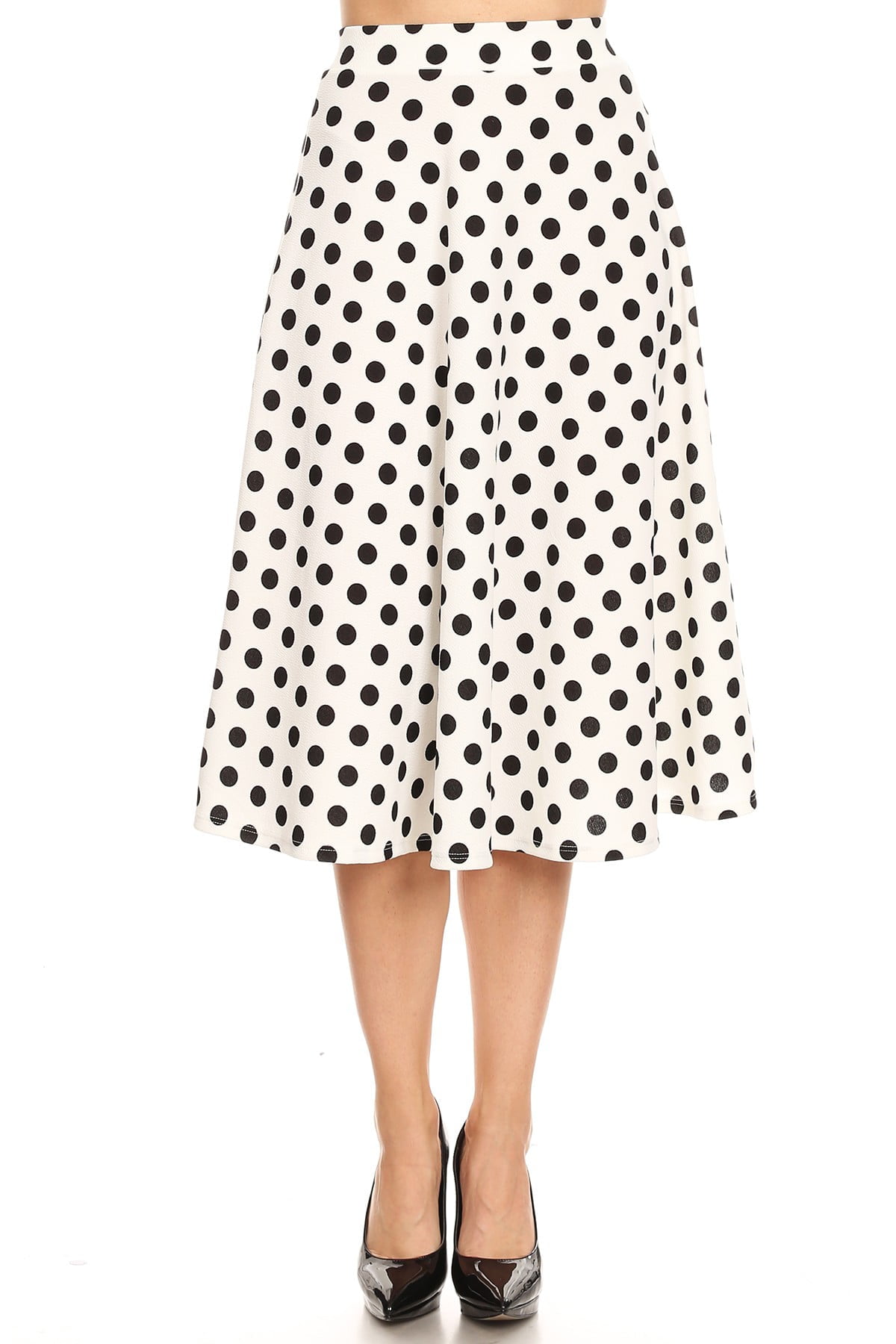 MOA Collection Women's A-Line Casual Flared Elastic Band Polka Dot Midi ...