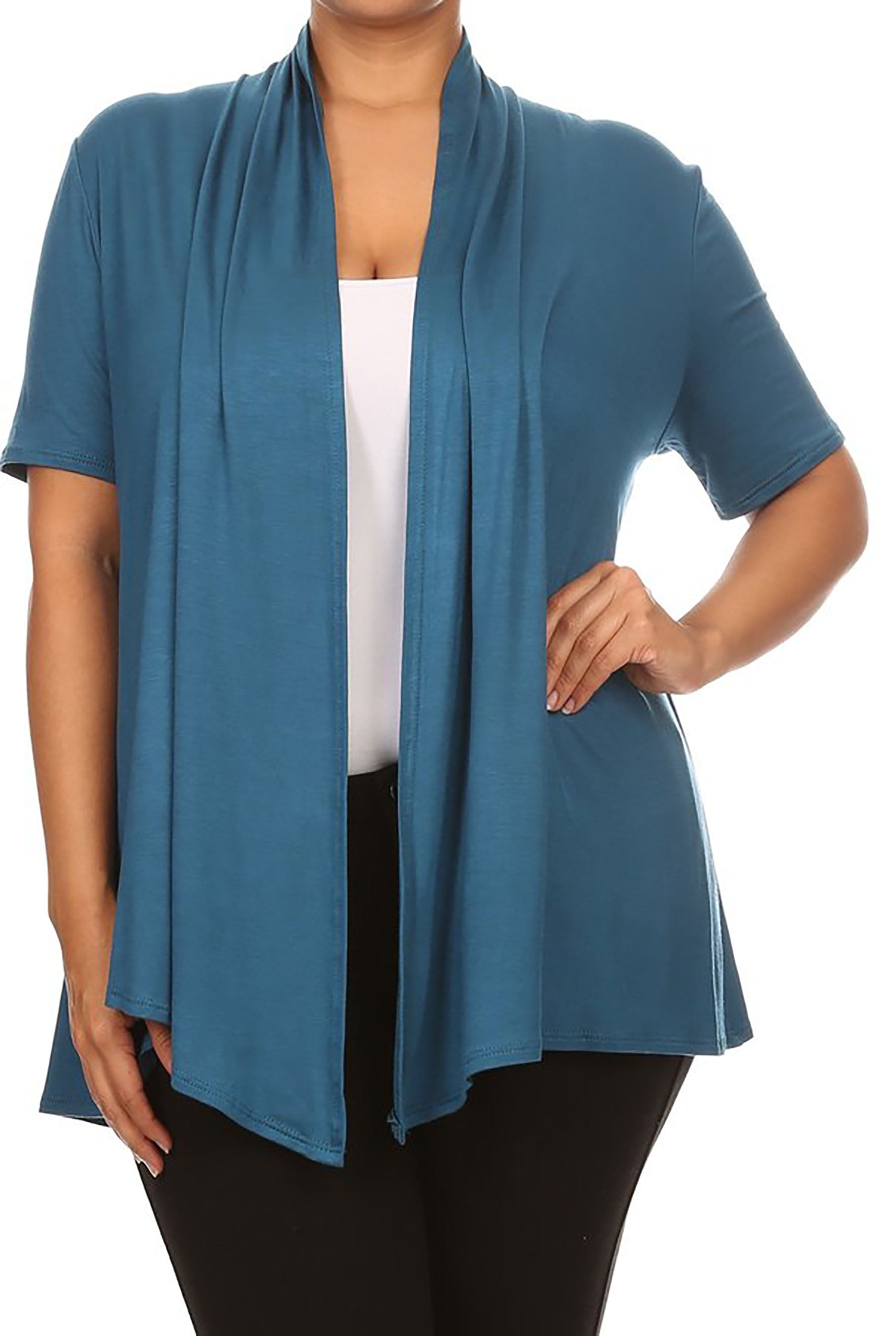 MOA COLLECTION Women's Plus Size Short Sleeve Open Front Cardigan for ...