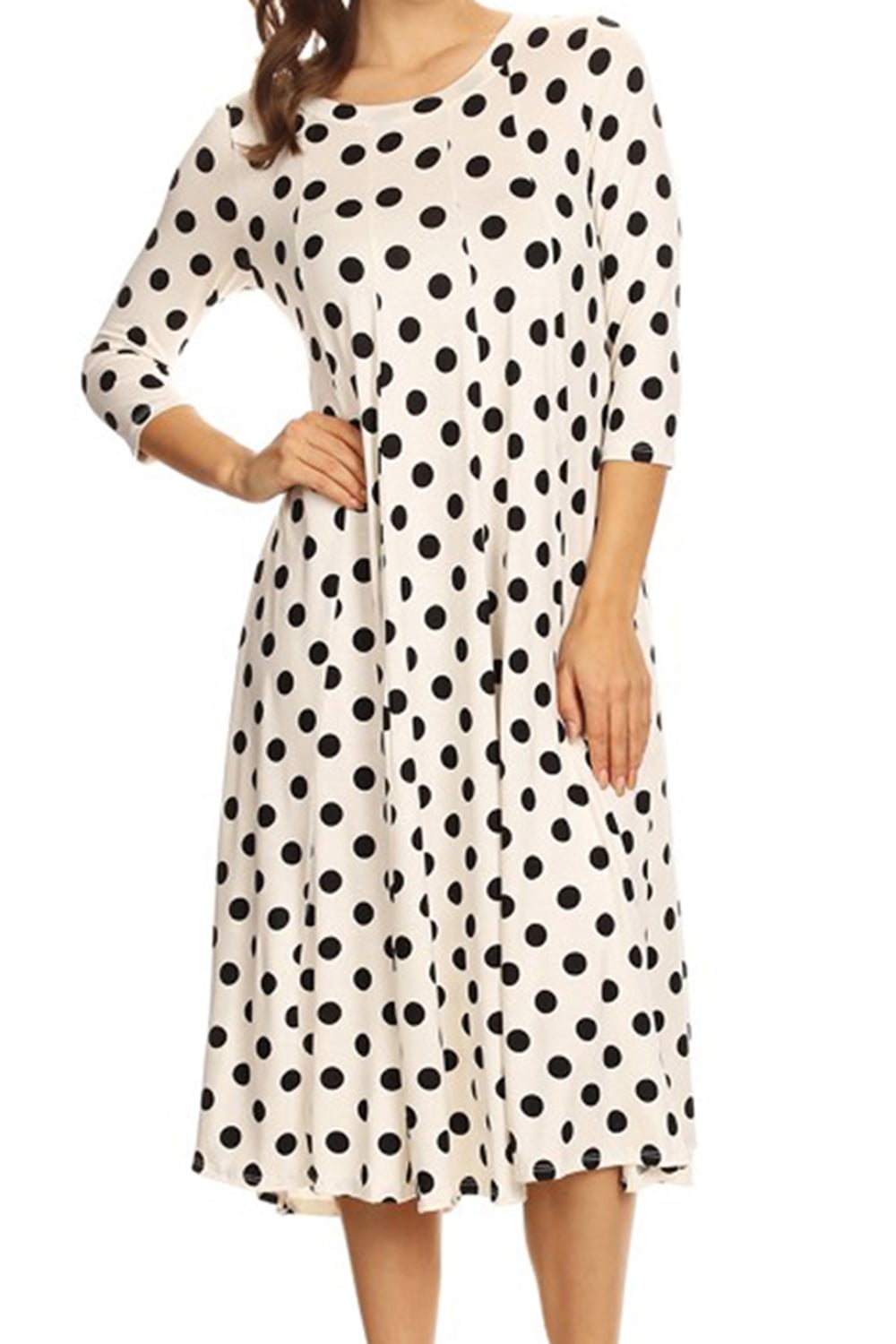 Walmart Women's Casual Polka Dot A-Line Dress, Loose Fit, Scoop Neck, 3 ...